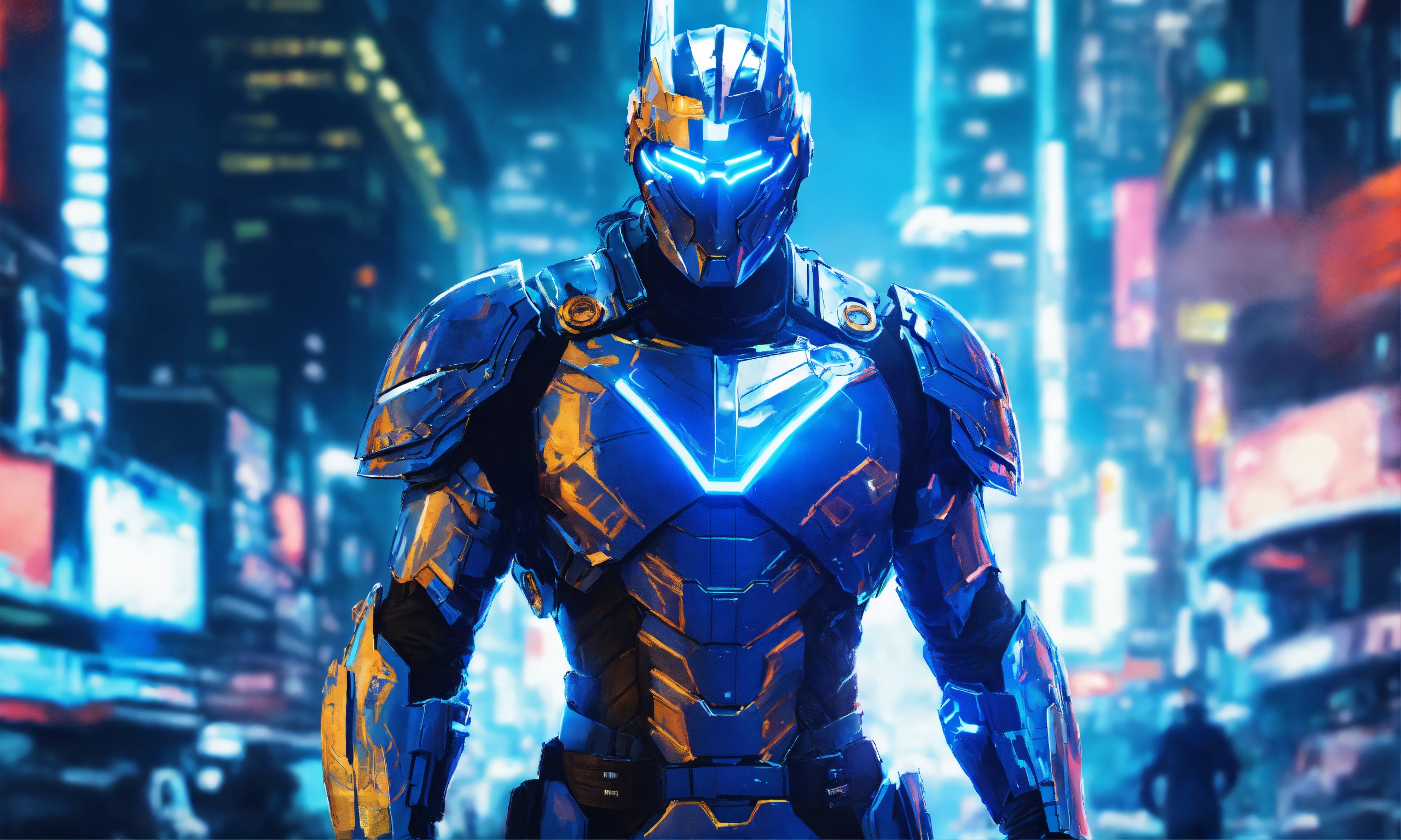 Lexica - Futuristic superhero, wearing suit of armor, neon blue lights ...
