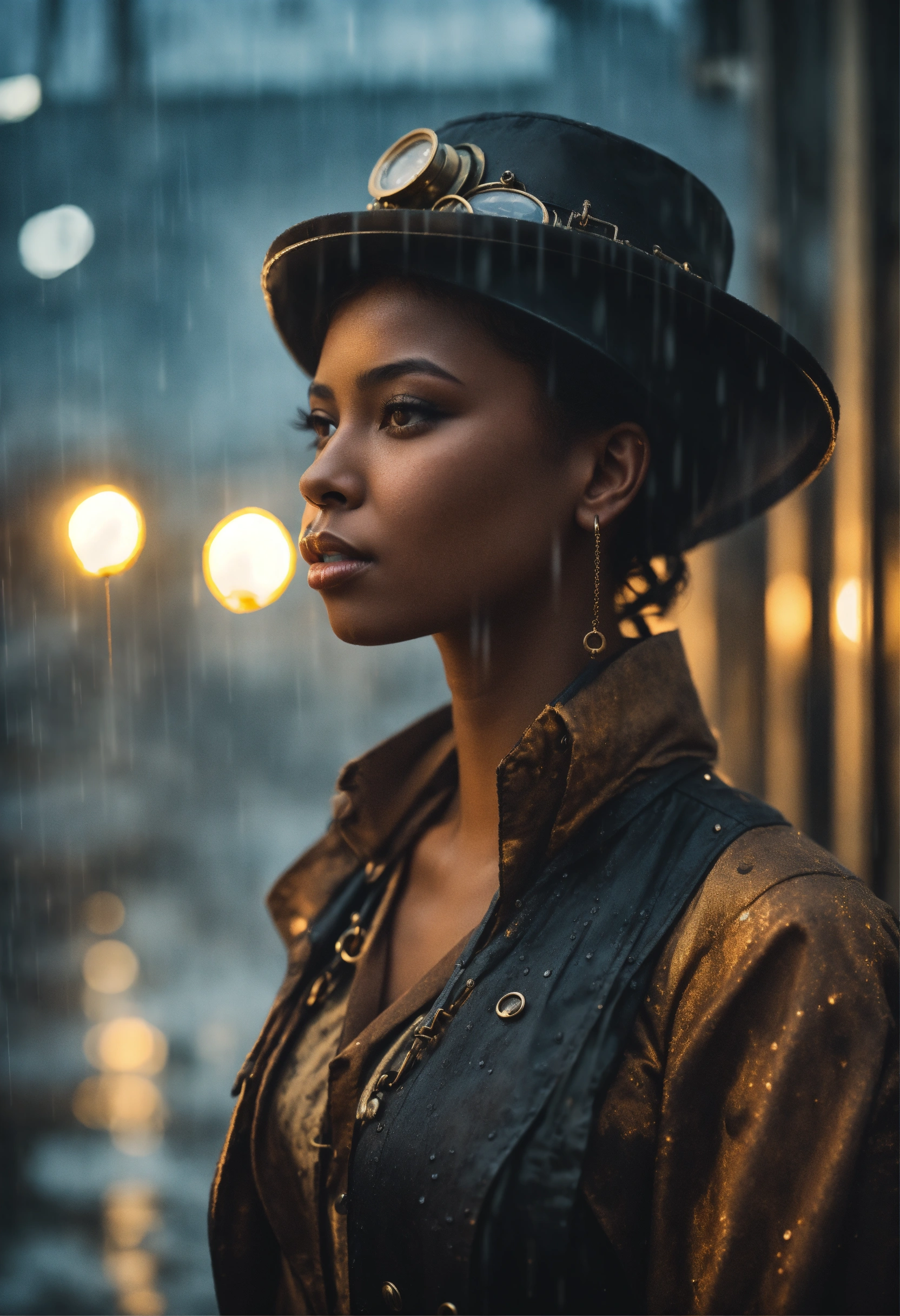 Lexica - Close up from a beautiful black skinned steampunk young lady ...