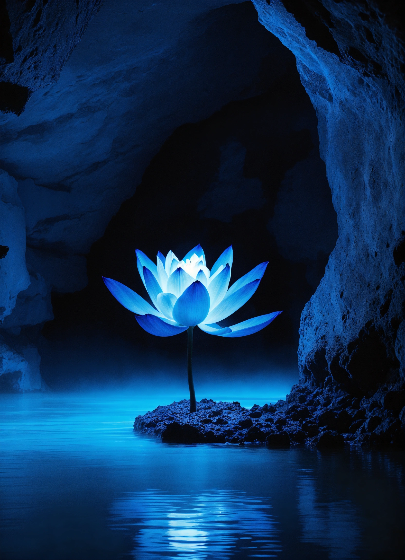 Lexica - An azure lotus illuminating a bright blue light emitting blue ...
