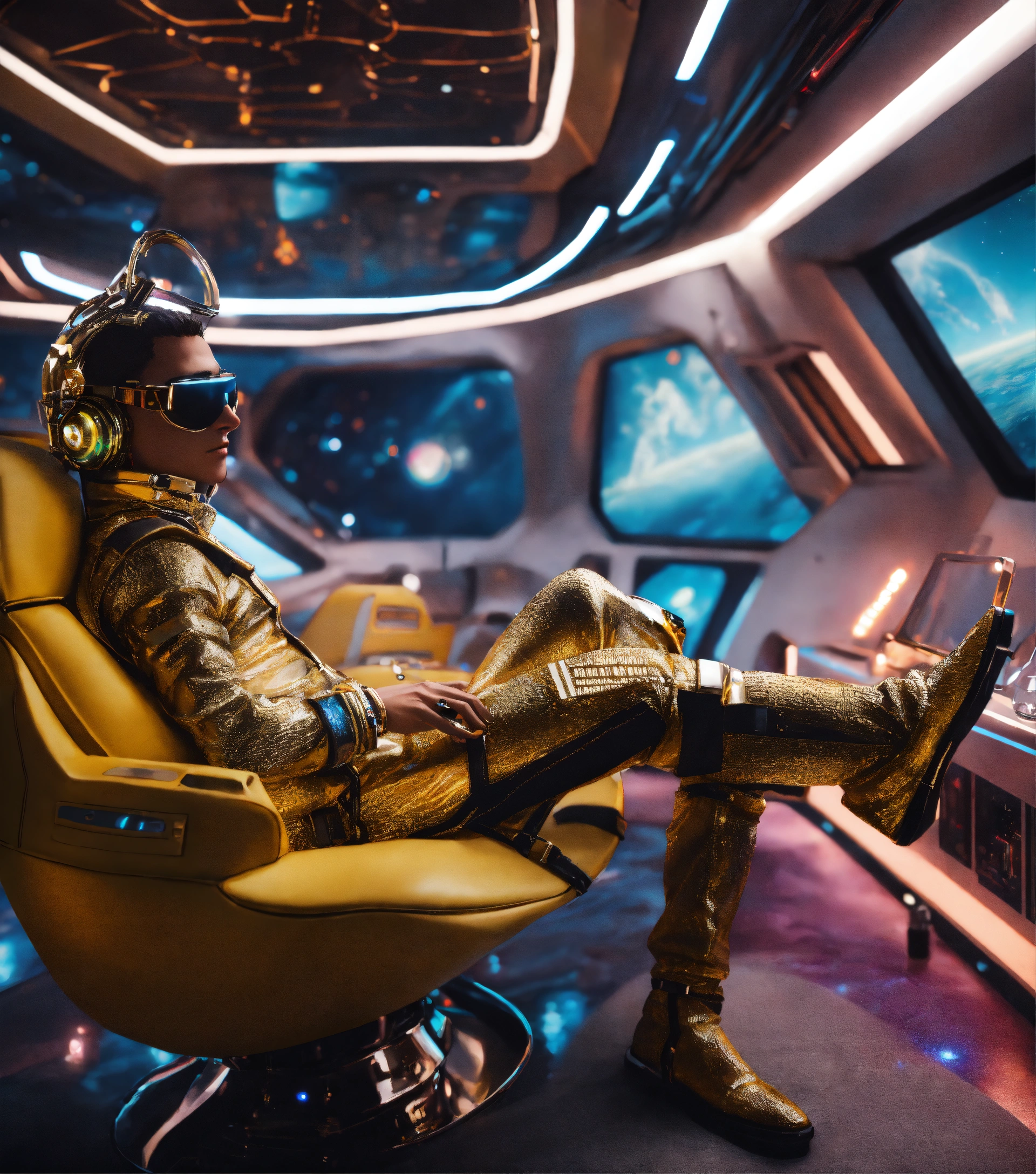 Lexica - Zoom out of a alien male rockstar with AR glasses wearing cool ...