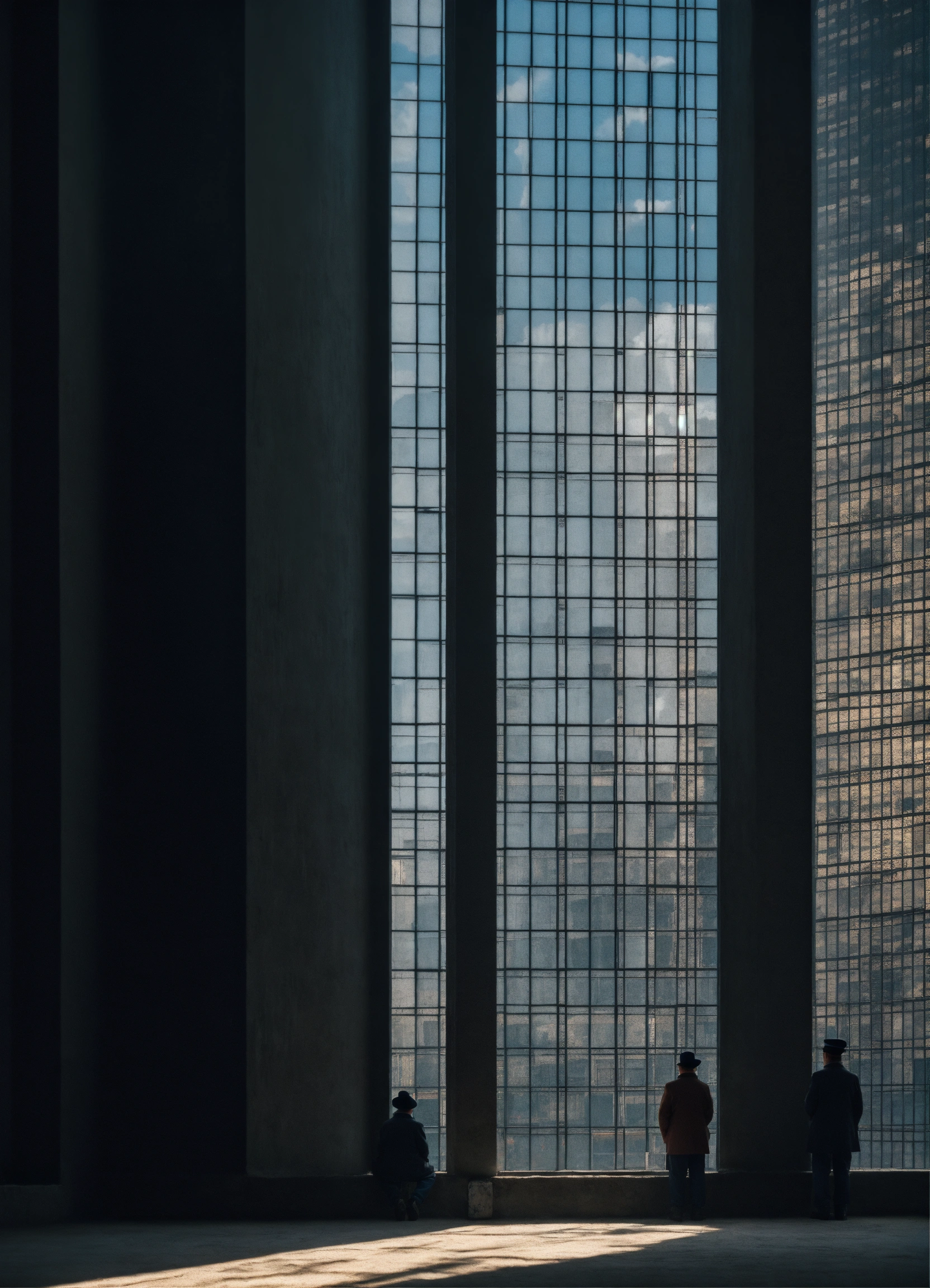 Lexica - Some people look over tall building windows, in the style of ...