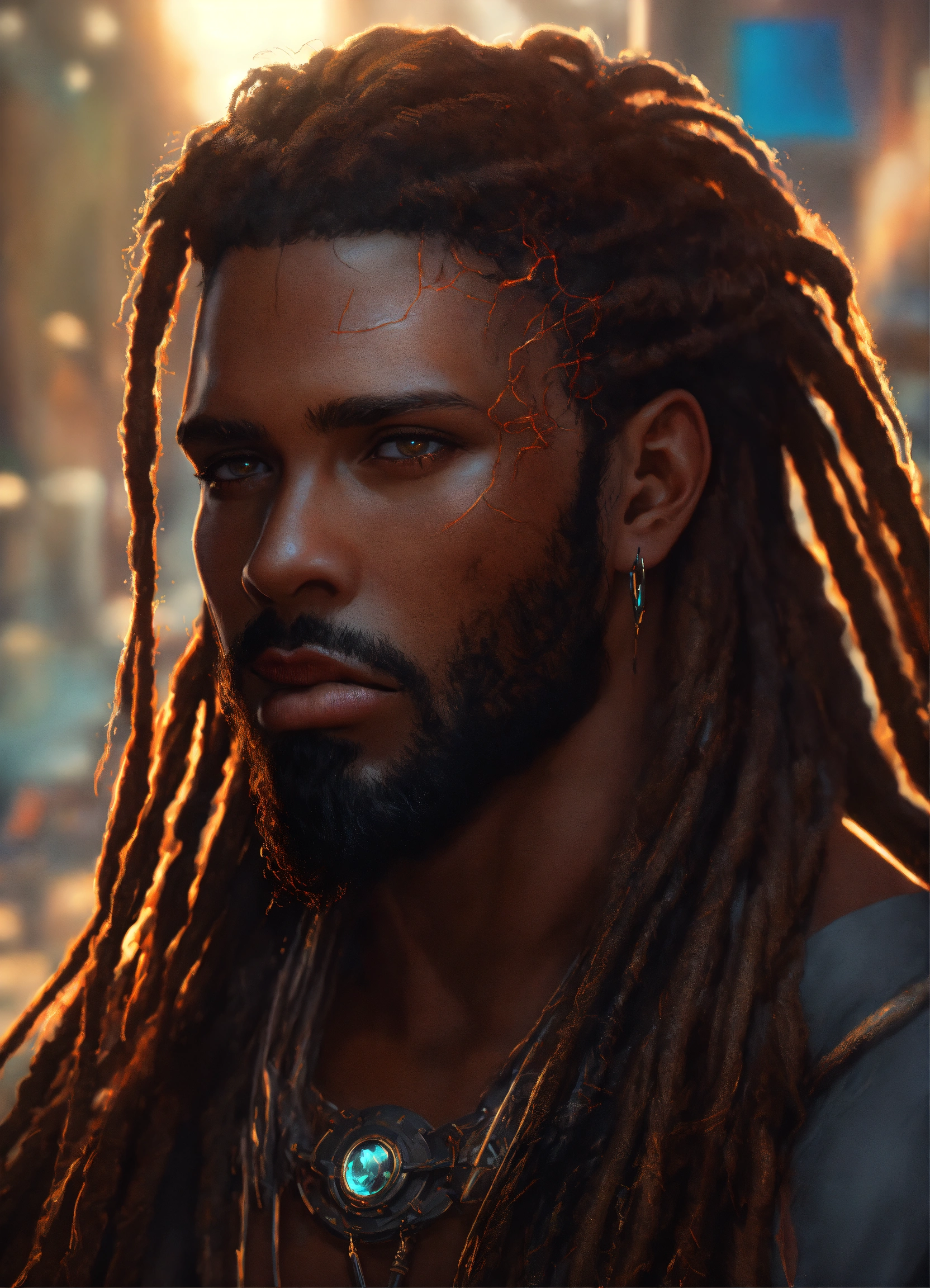 Lexica - Portrait of a dark god, man, with long flowing dreadlocks ...