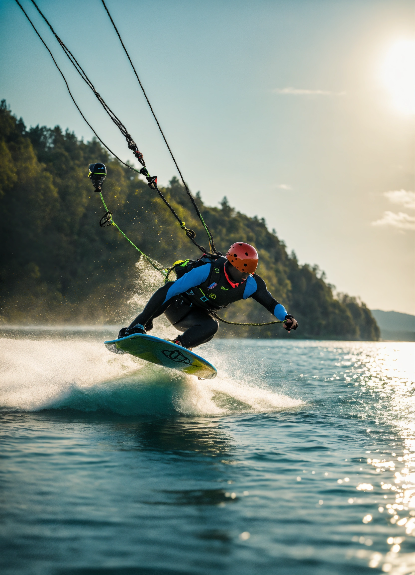 Lexica - A photo of a person wakeboarding on a lake. The person is ...