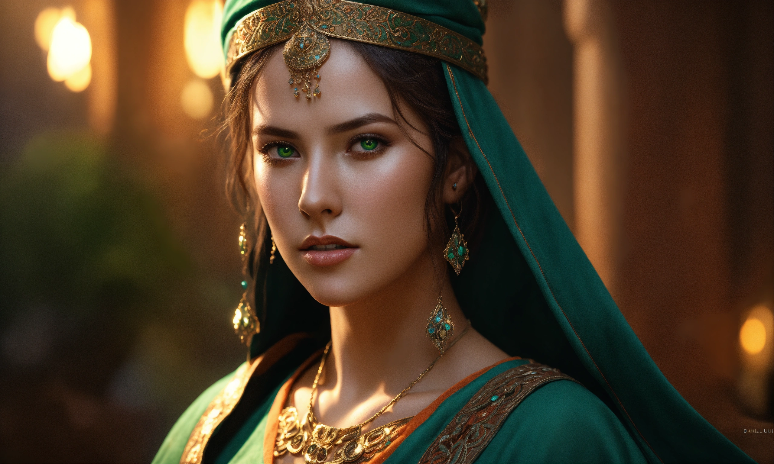 Lexica - Tamerlane female elf in medieval style, turkish clothes, green ...