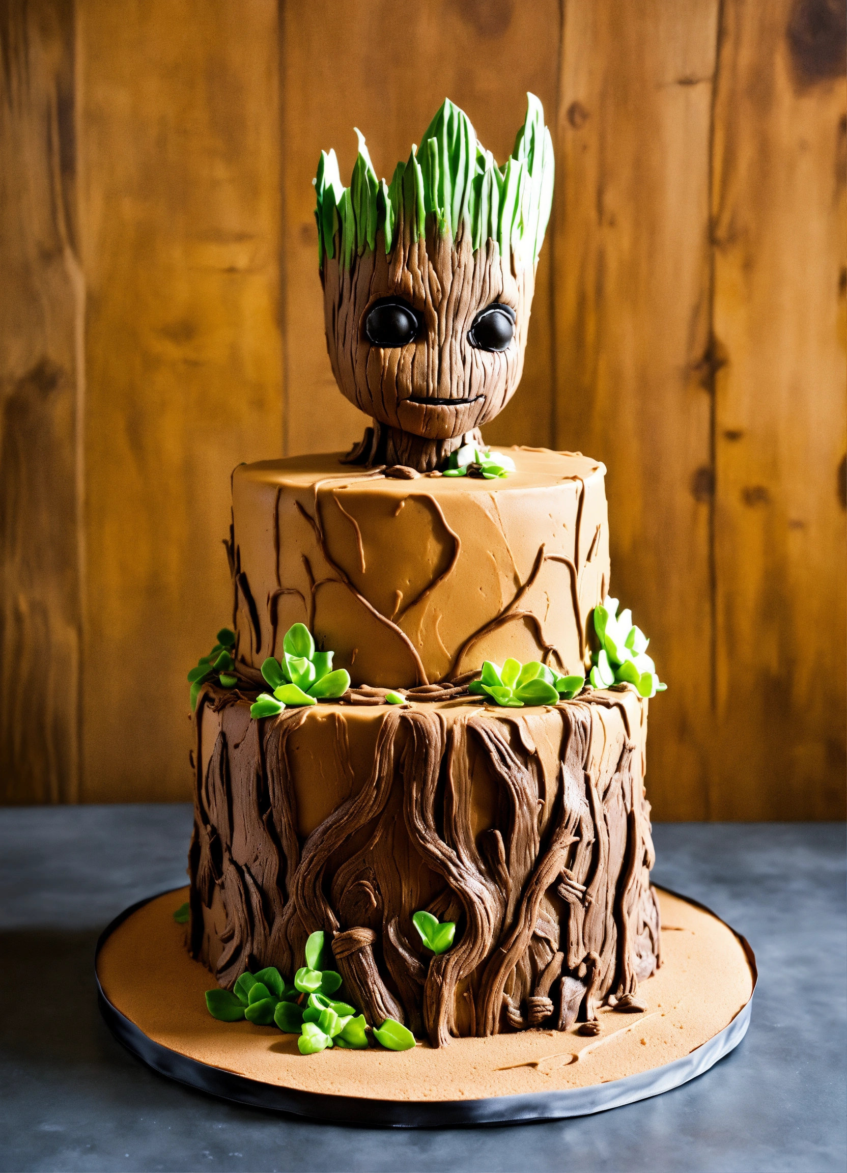 Lexica - Design a cake inspired by Groot, the lovable Guardian of the ...