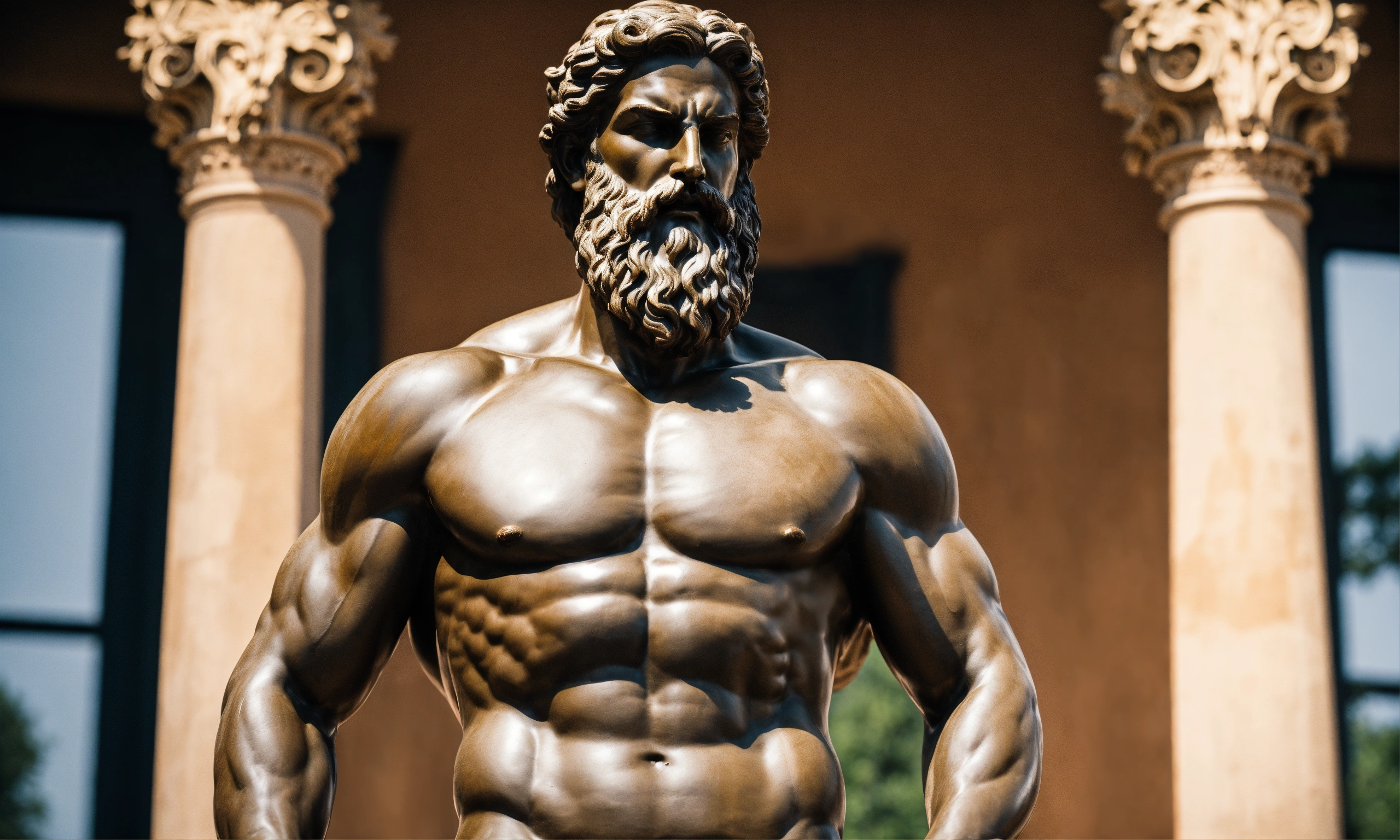 Lexica - Greek statue strong man standing with aggressive beard ...