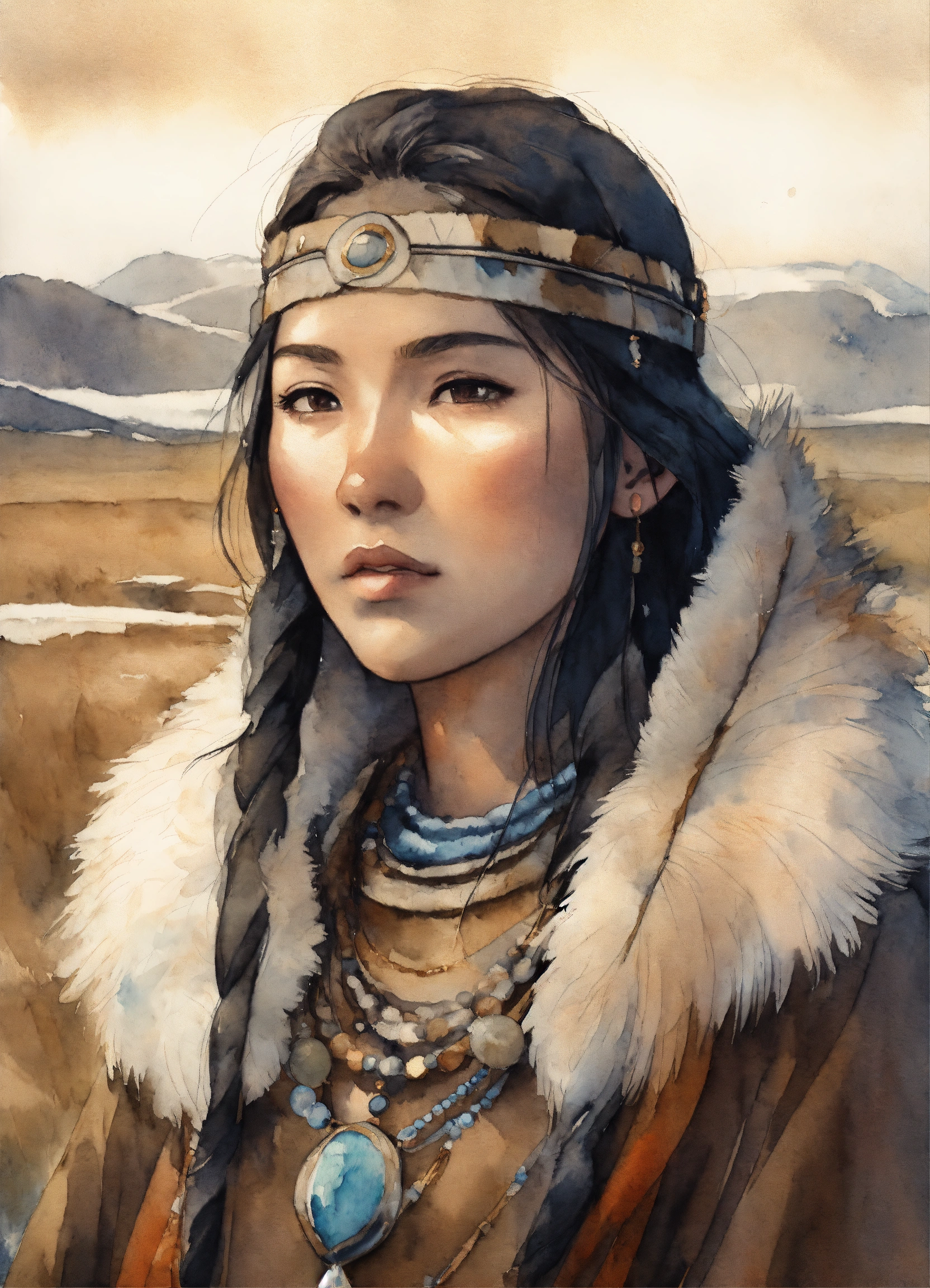 Lexica - Illustration of an inuit woman, young, 18 years old, beautiful ...