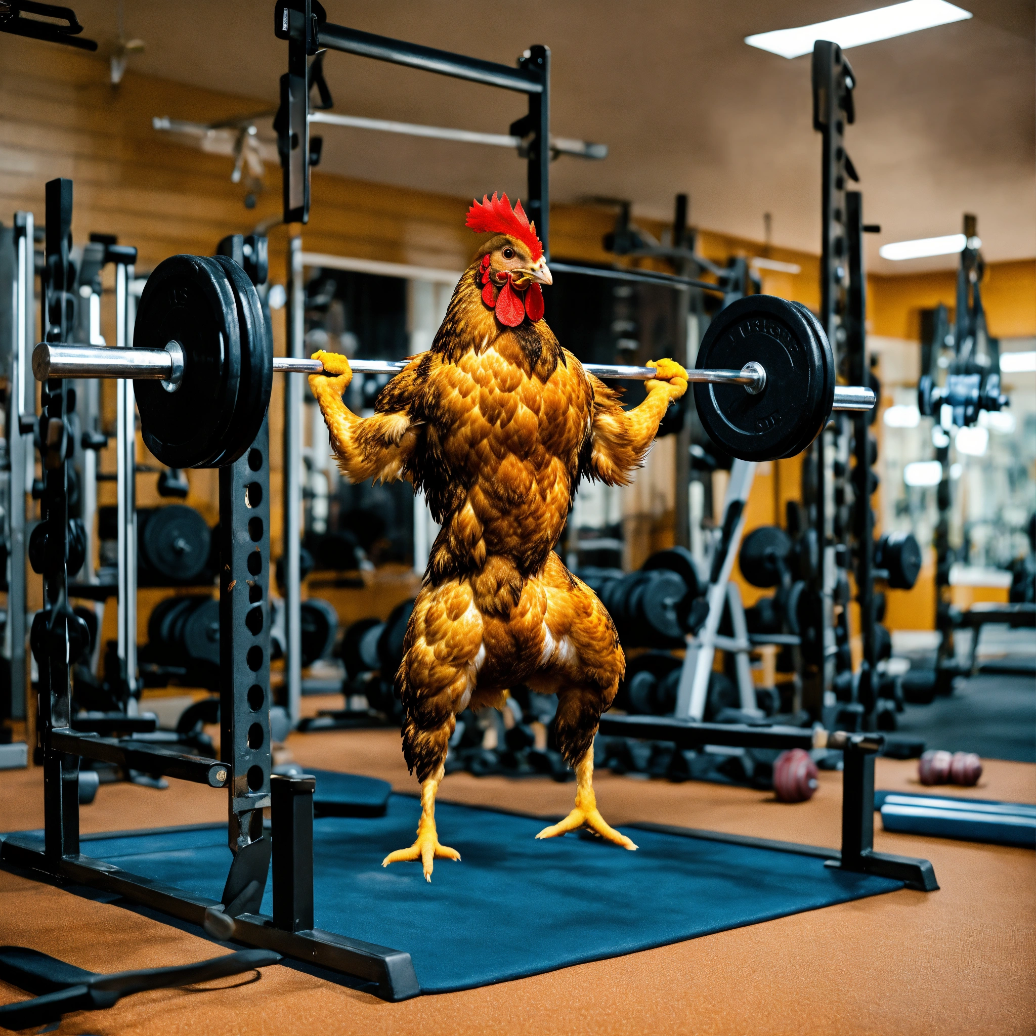 Lexica - Chicken sportsman in the gym lifting weights