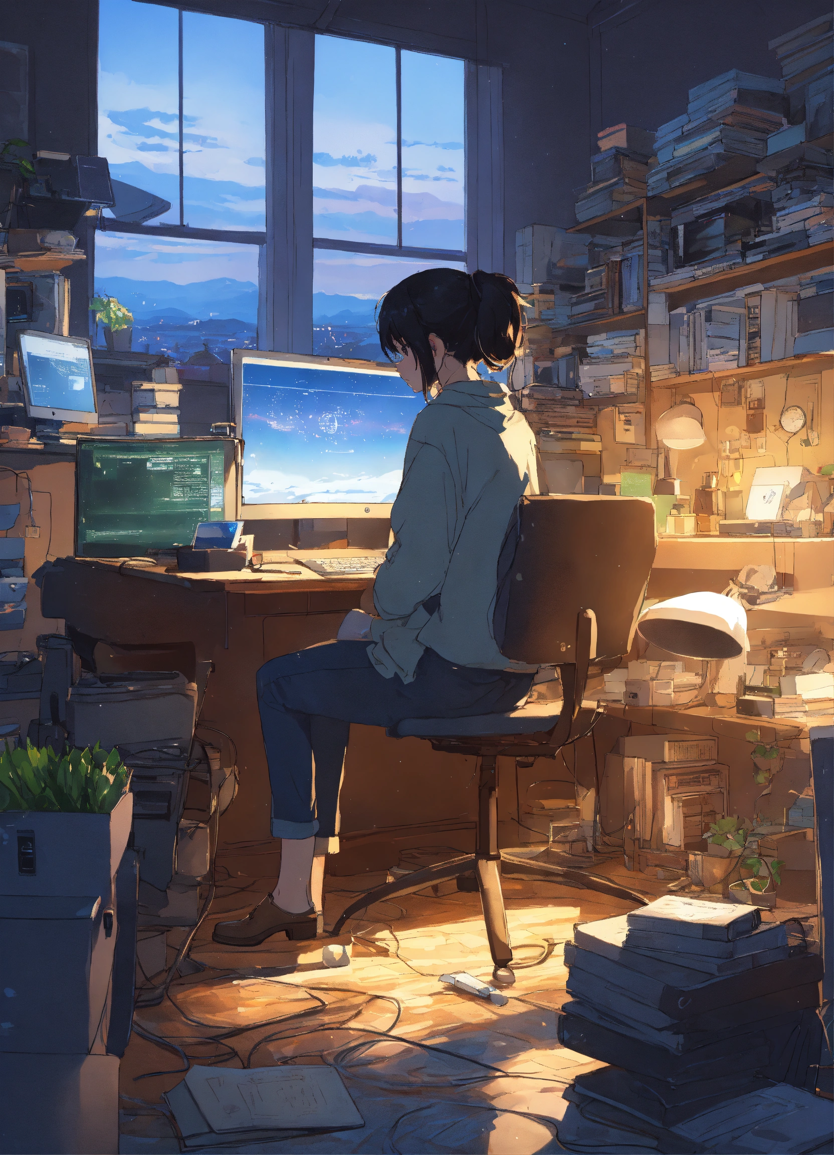 Lexica - Create a high resolution artwork of lofi ,Anime Girl is ...