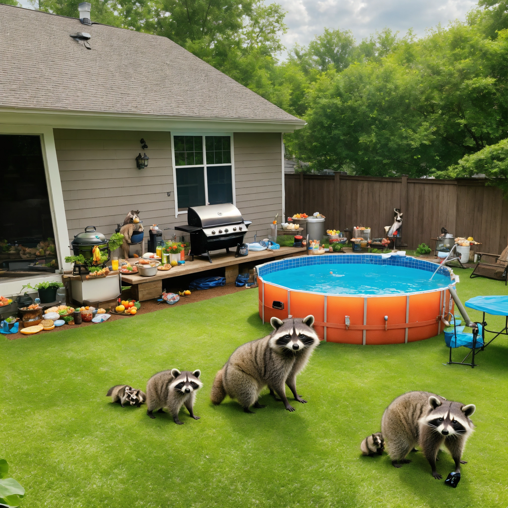 Lexica - A raccoon family celebrating Labor Day in their backyard that ...