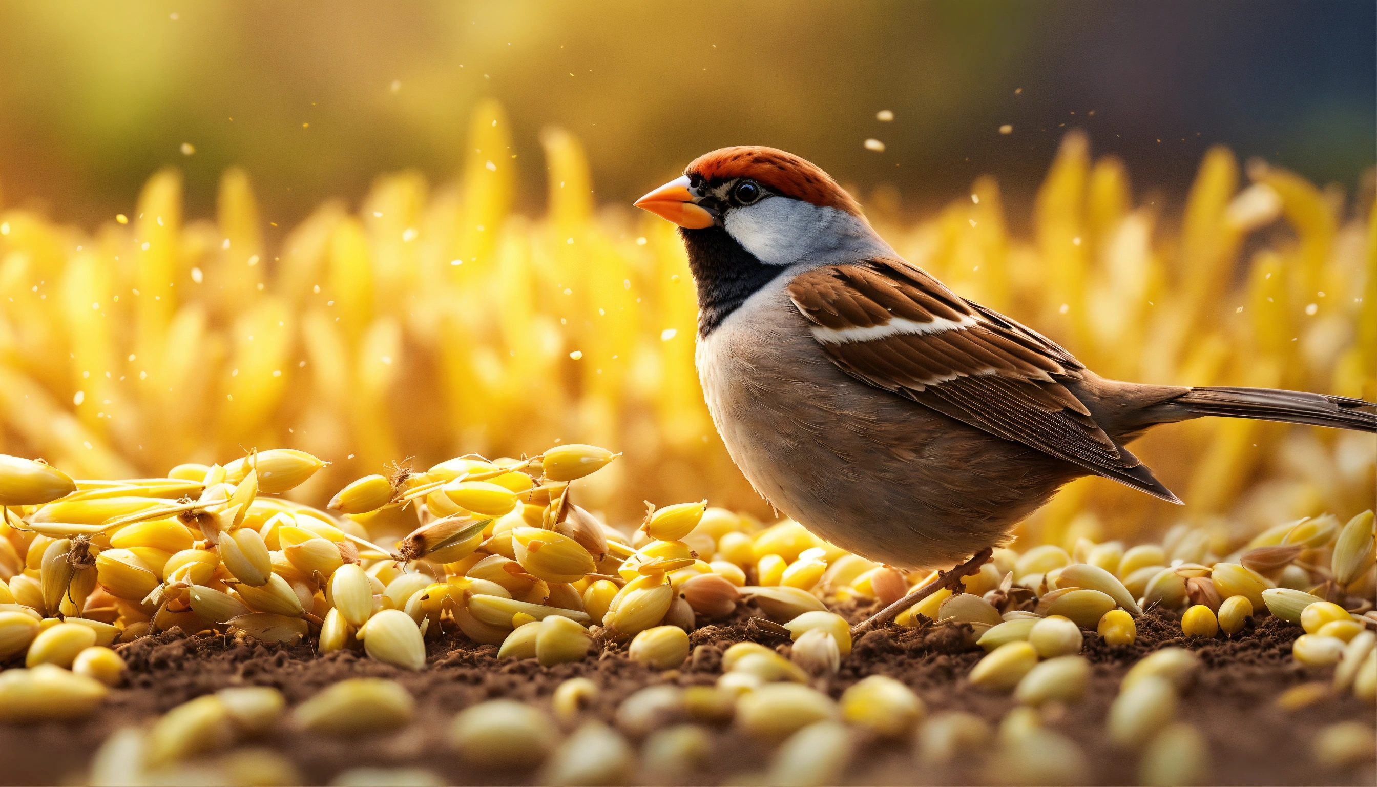 Lexica - "Create an image of the sparrow tending to the field and ...