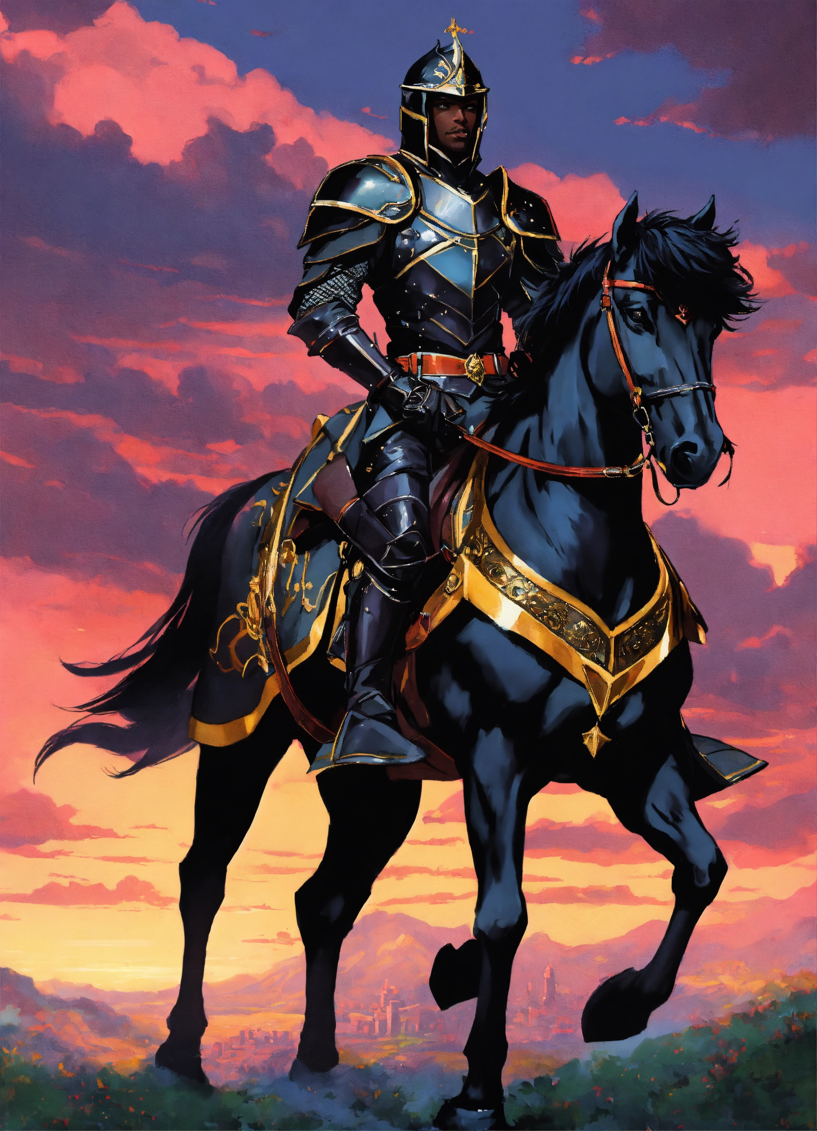 Lexica - 80s anime fantasy black knights mounted black characters