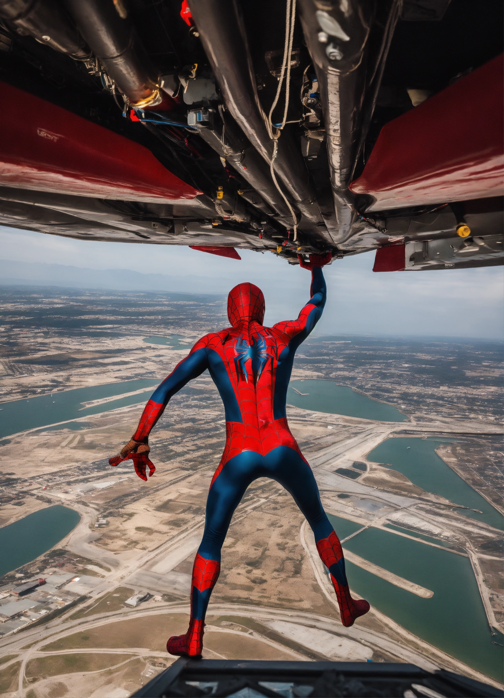 Lexica - Spiderman poses on the world's largest plane on a clear ...