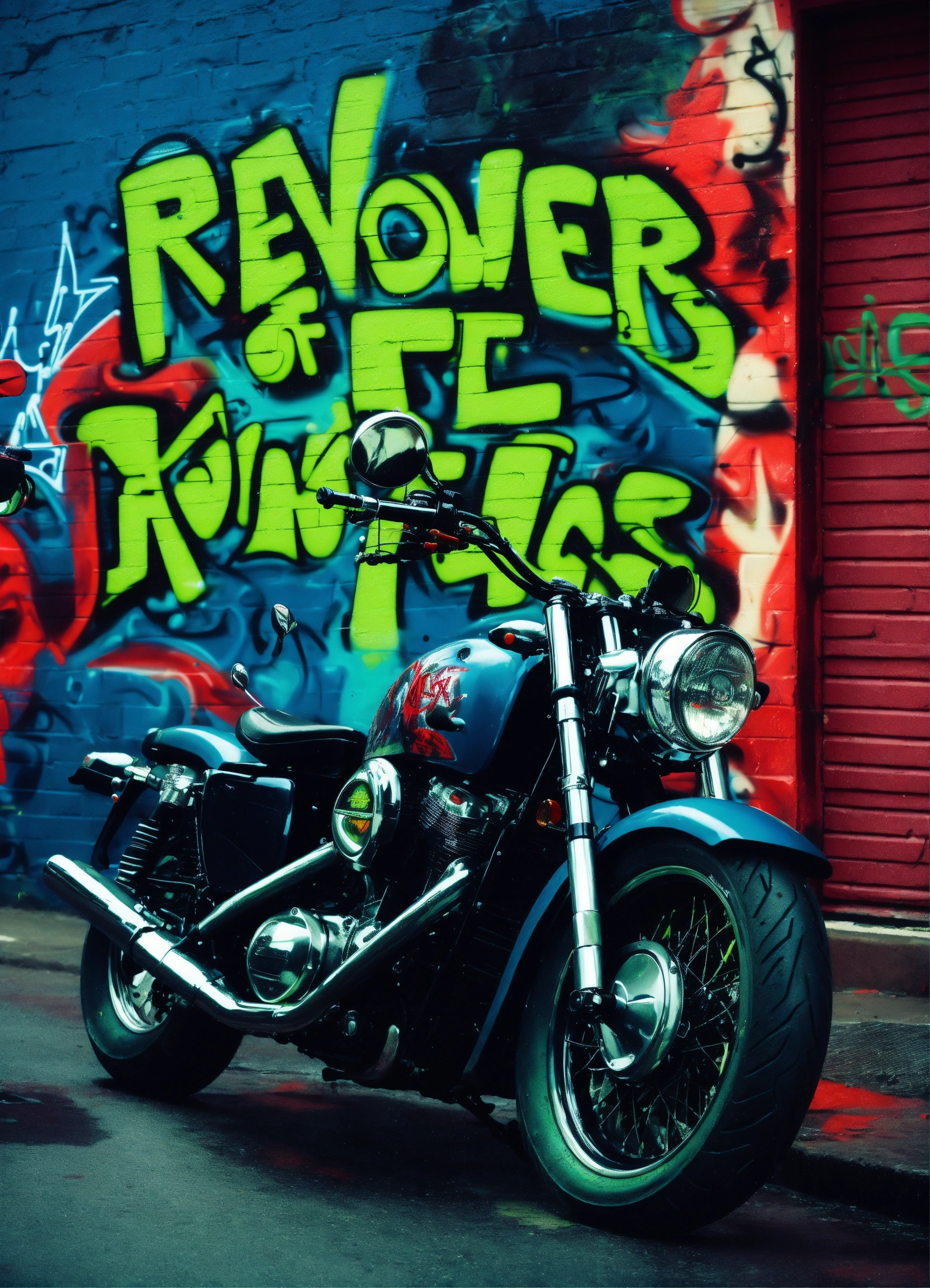 Lexica - A graffiti saying "REVOLVER OF KINGS" in green, blue and red ...