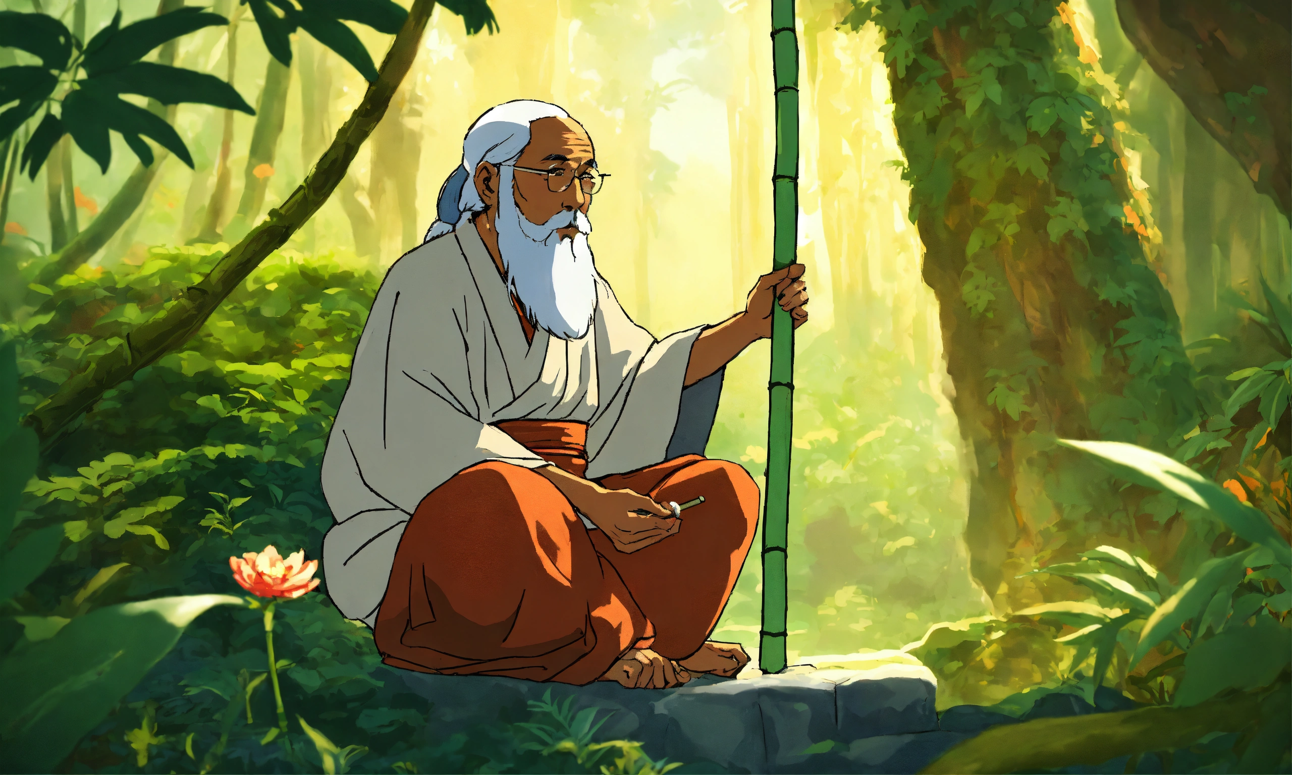 Lexica - Japanese Miyazaki Hayao style art of an Indian Indian zen ...