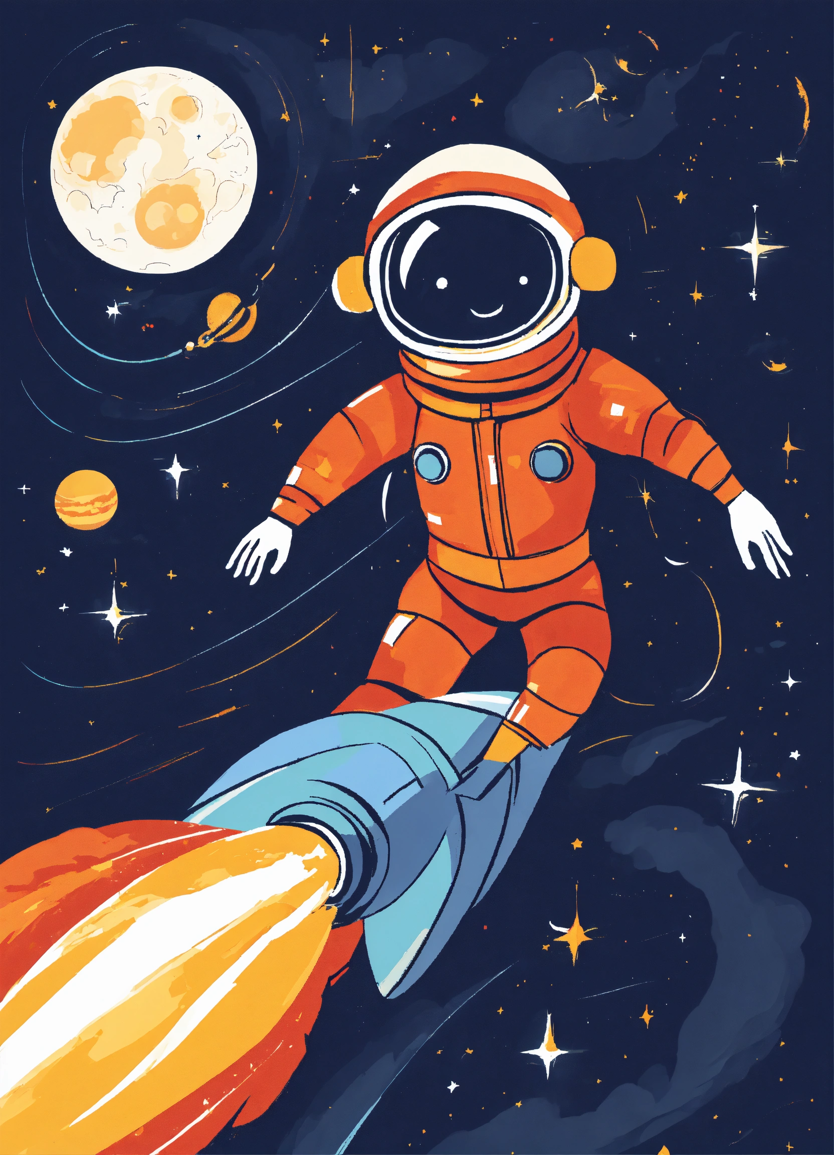 Lexica - An image of super happy, riding a rocketship towards the moon ...