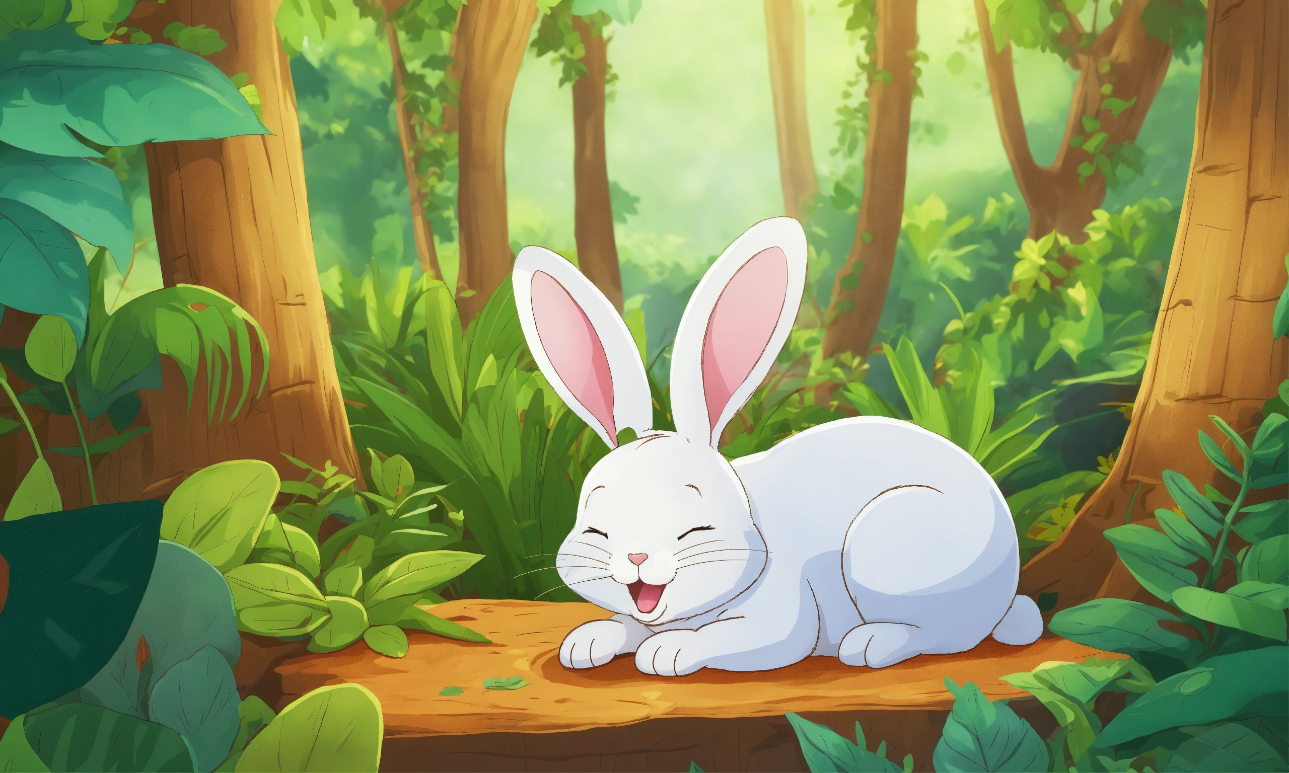 Lexica - Cartoon single rabbit sleeping happily in jungle