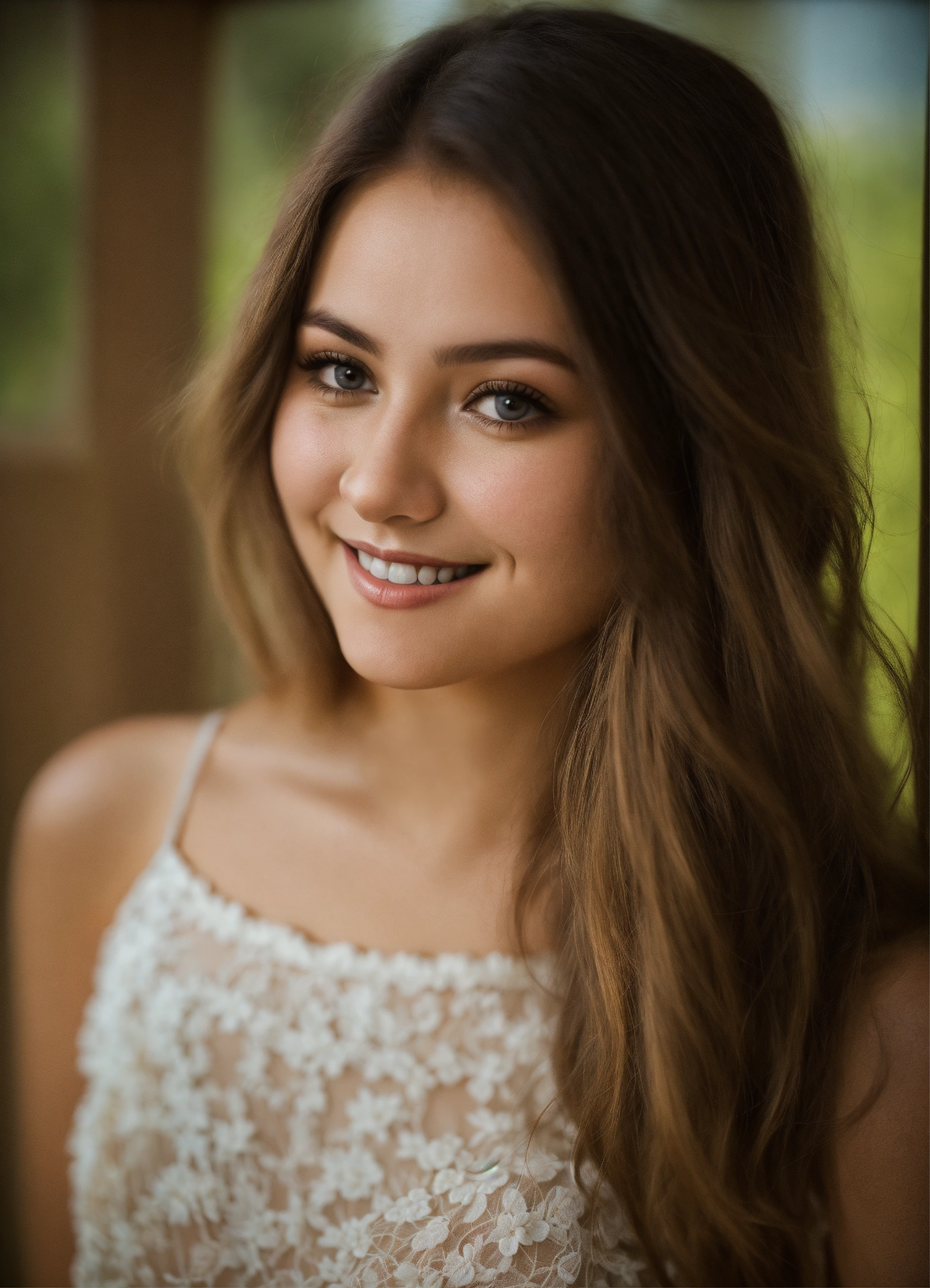 Lexica - Young woman innocent sweet smile portrait, dreamy eyes