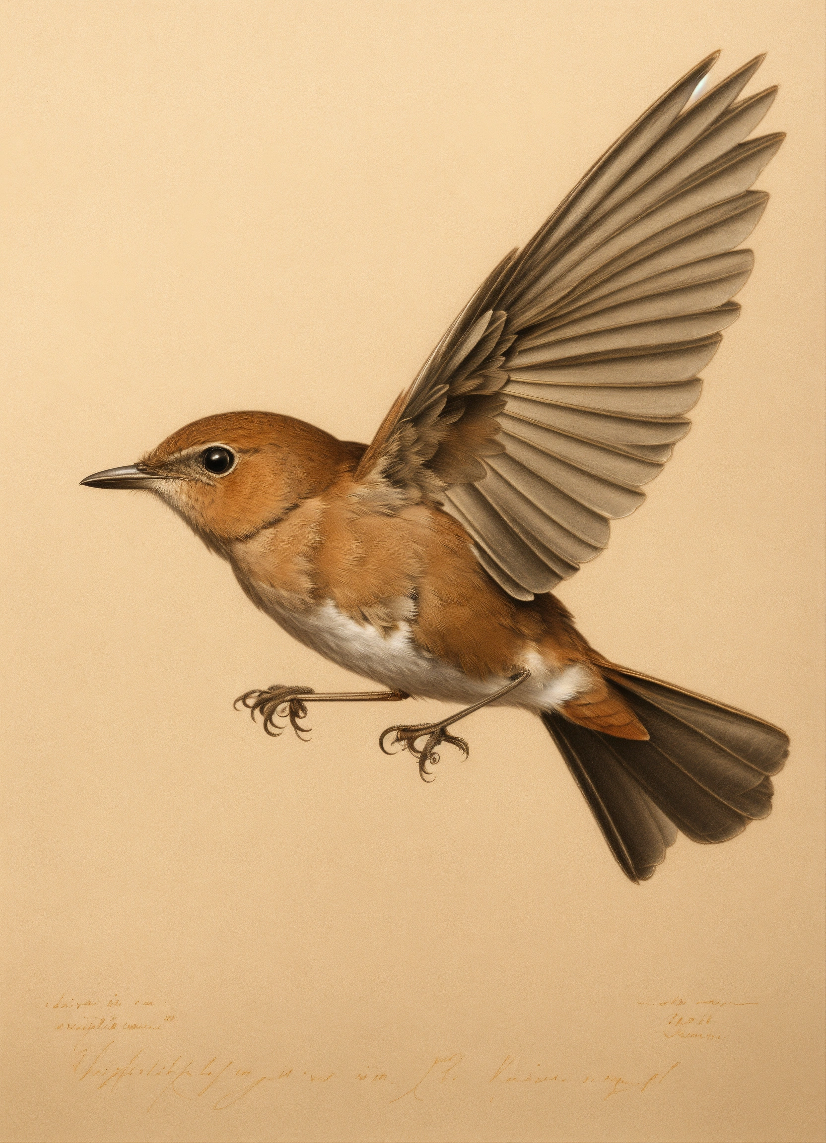 Lexica - A nightingale in flight with spread wings, shown from the back ...