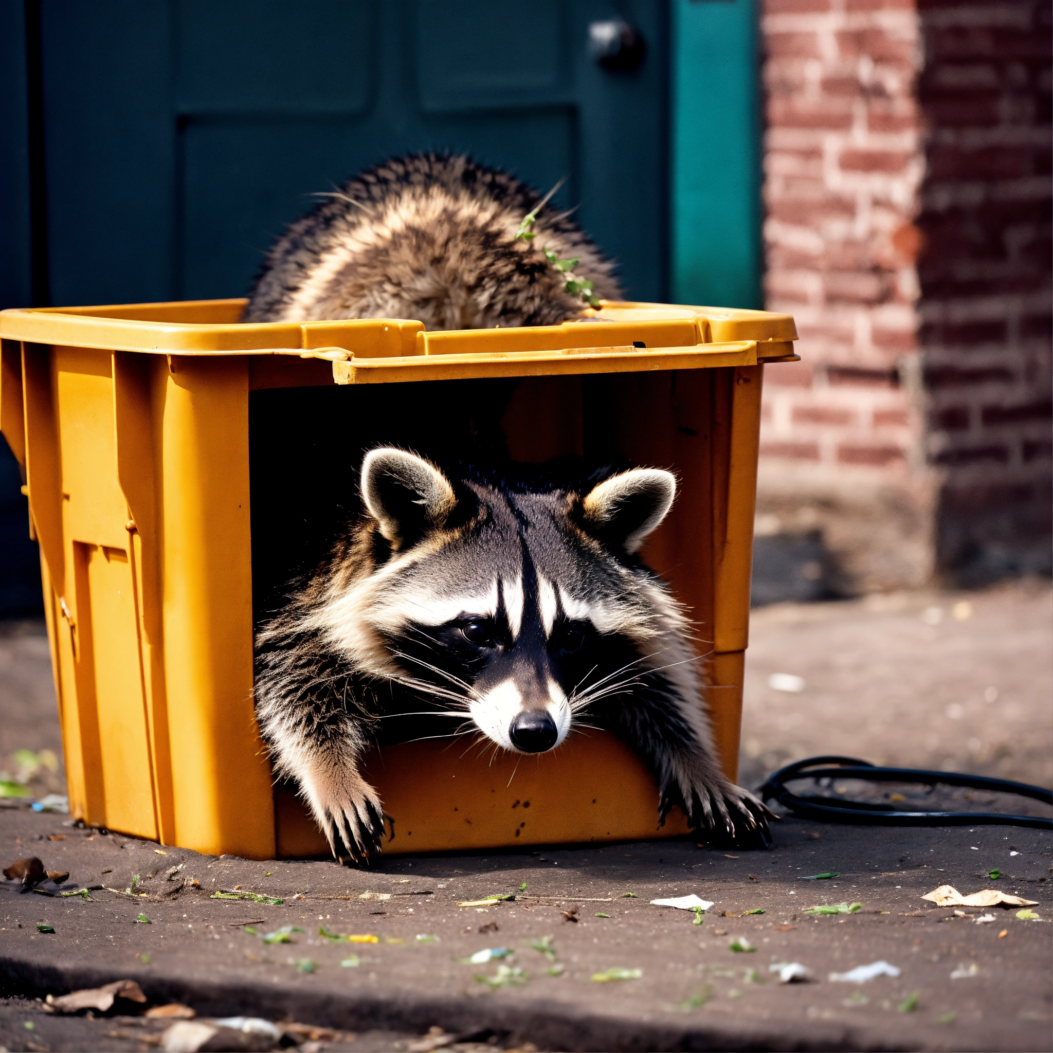 Lexica - A photograph of a raccoon digging through a recycling bin ...