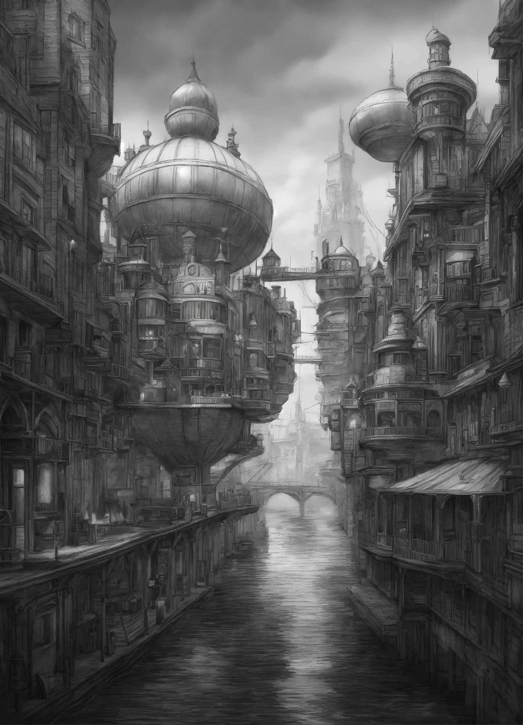 Lexica - A pencil sketch depicting a floating victorian giant city ...