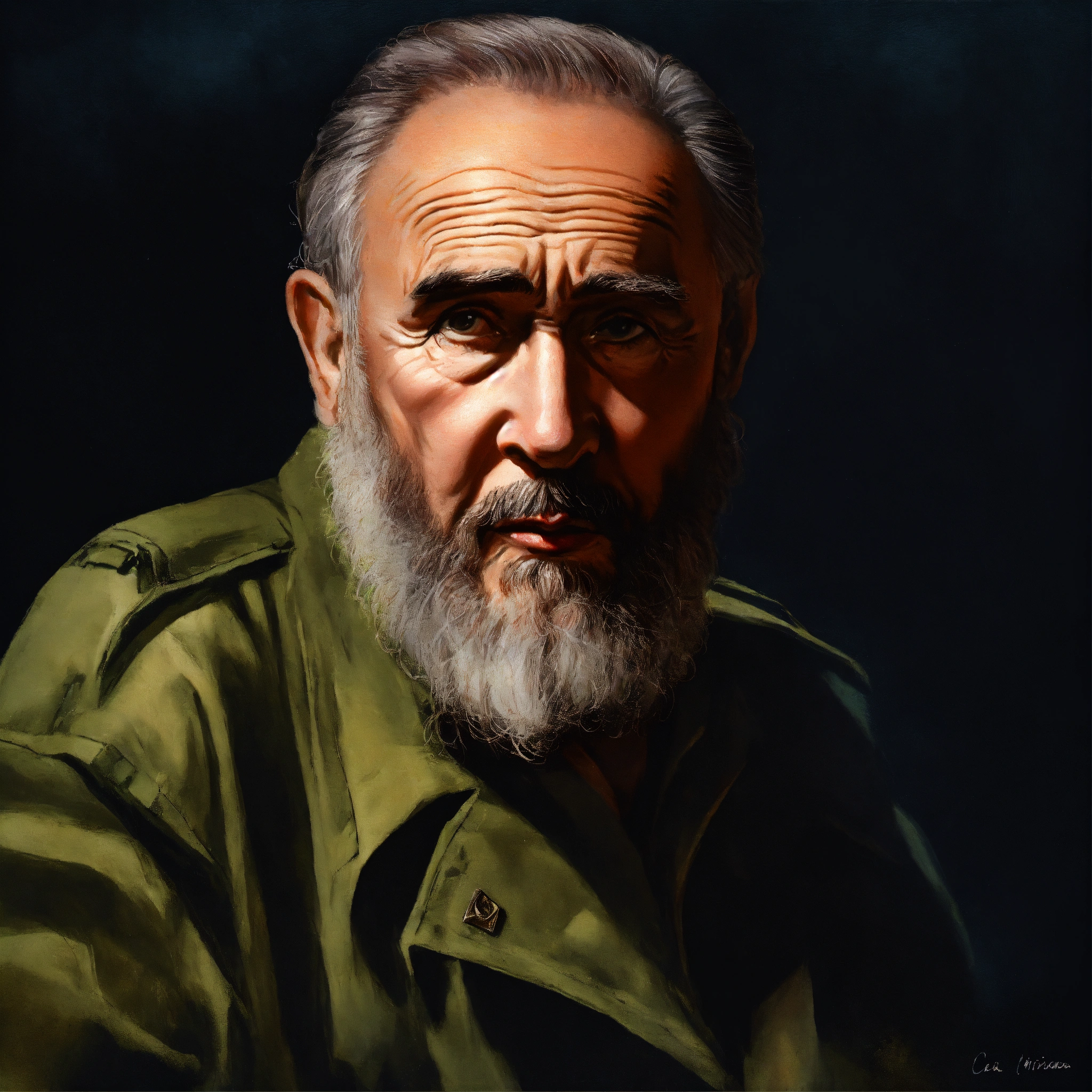 Lexica - Cara de Fidel Castro, mirando a la cámara, gesto serio, mitad ...