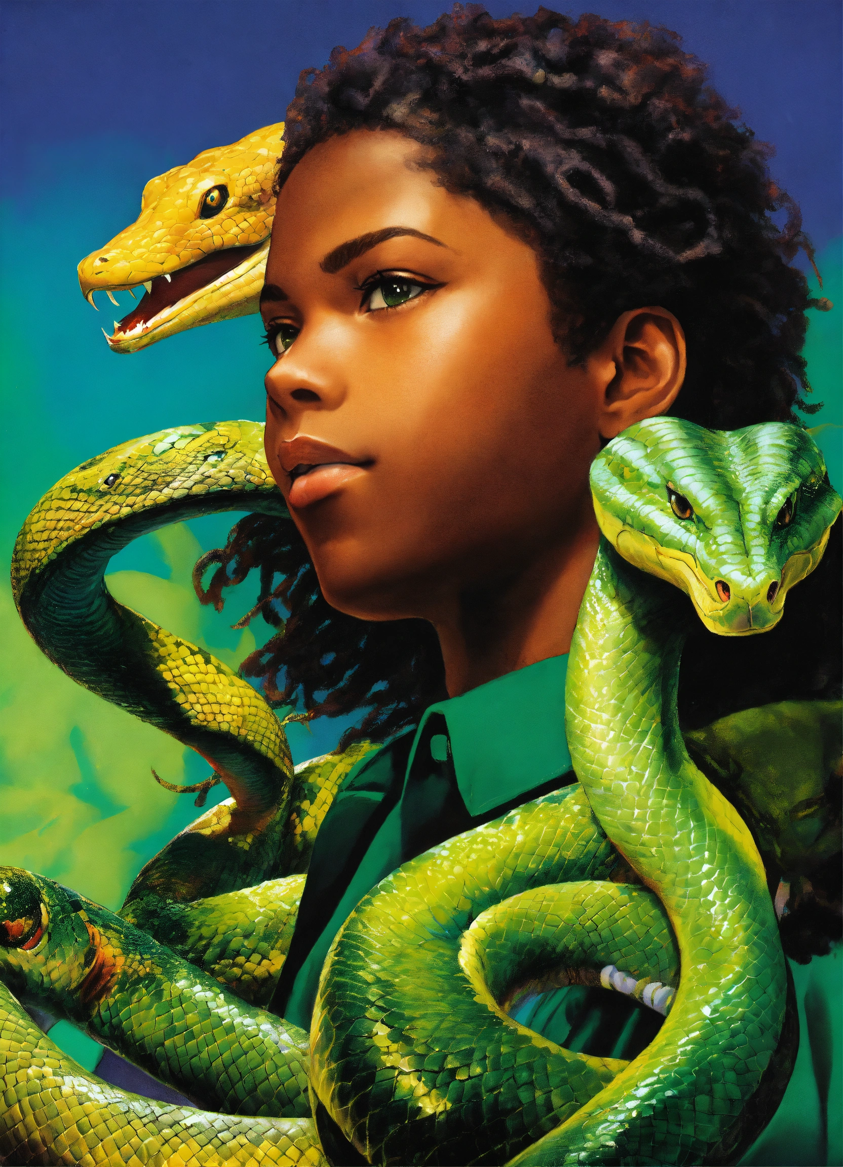 Lexica - Animorphs book cover art black characters transforming into snake