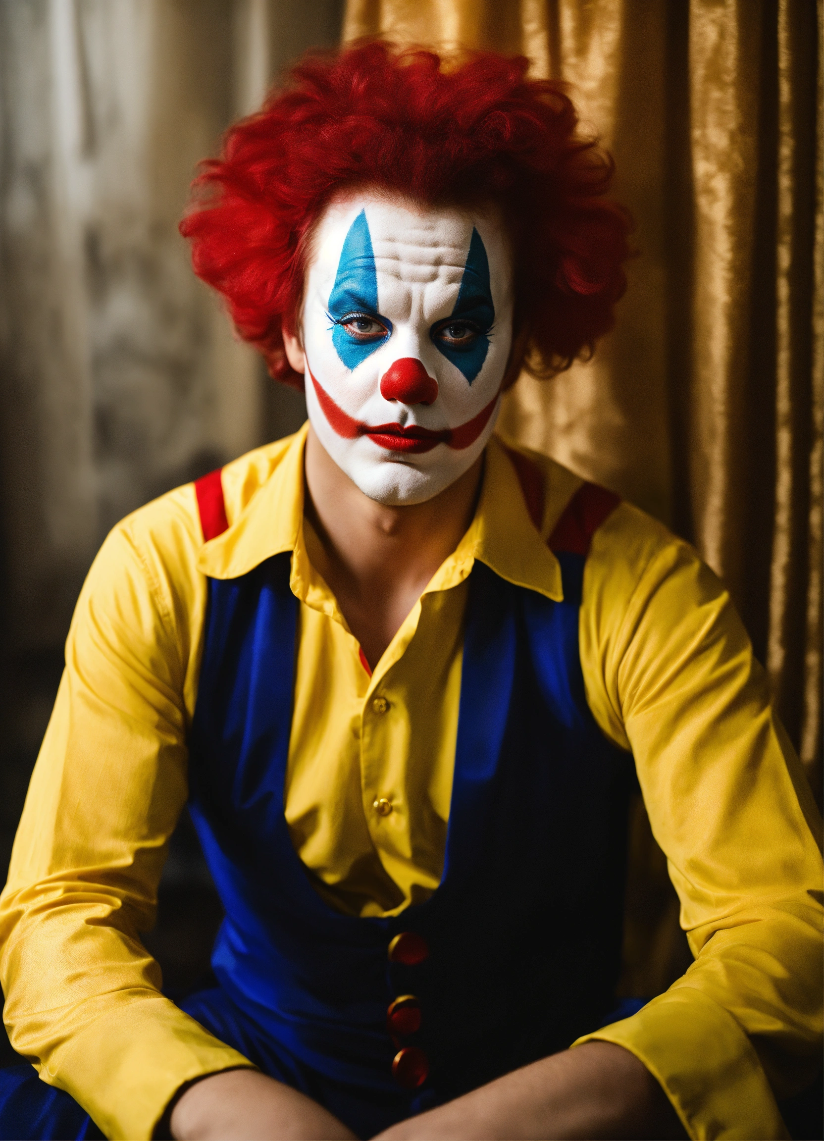 Lexica - A picture of a circus clown masking himself, the make-up is ...