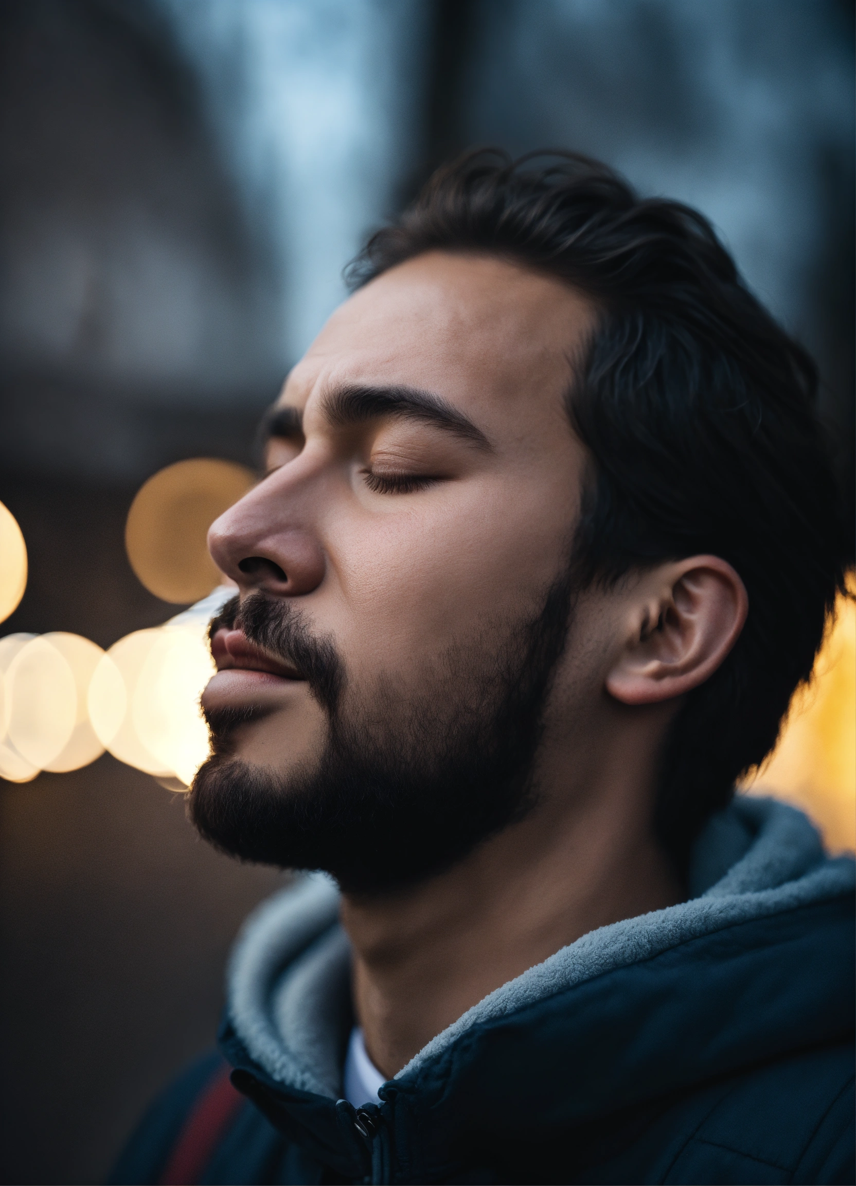 Lexica - A portrait of a man breathing cold fresh air with his eyes closed