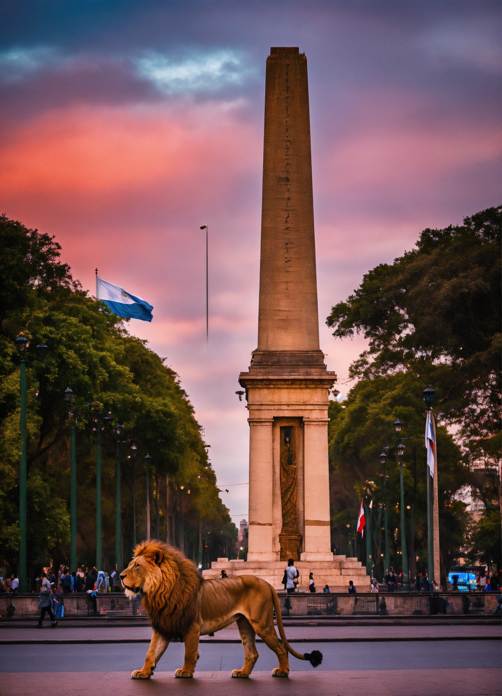 Lexica - Lion in the obelisco Buenos Aires with a argentinian flag