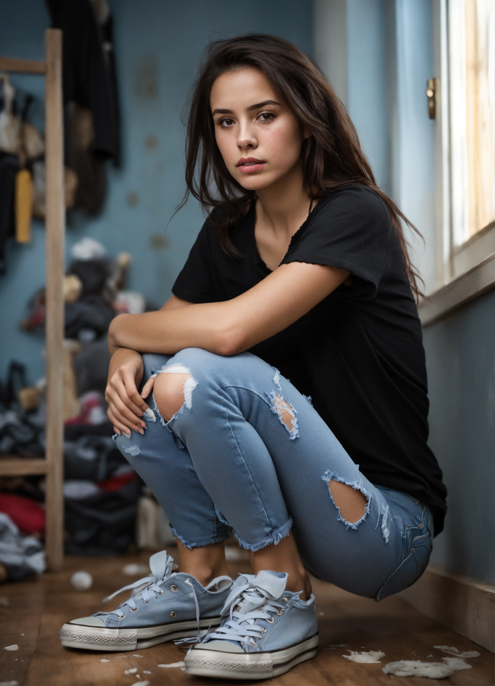 Lexica - Sad faced brunette sitting in her bedroom feeling love sick ...