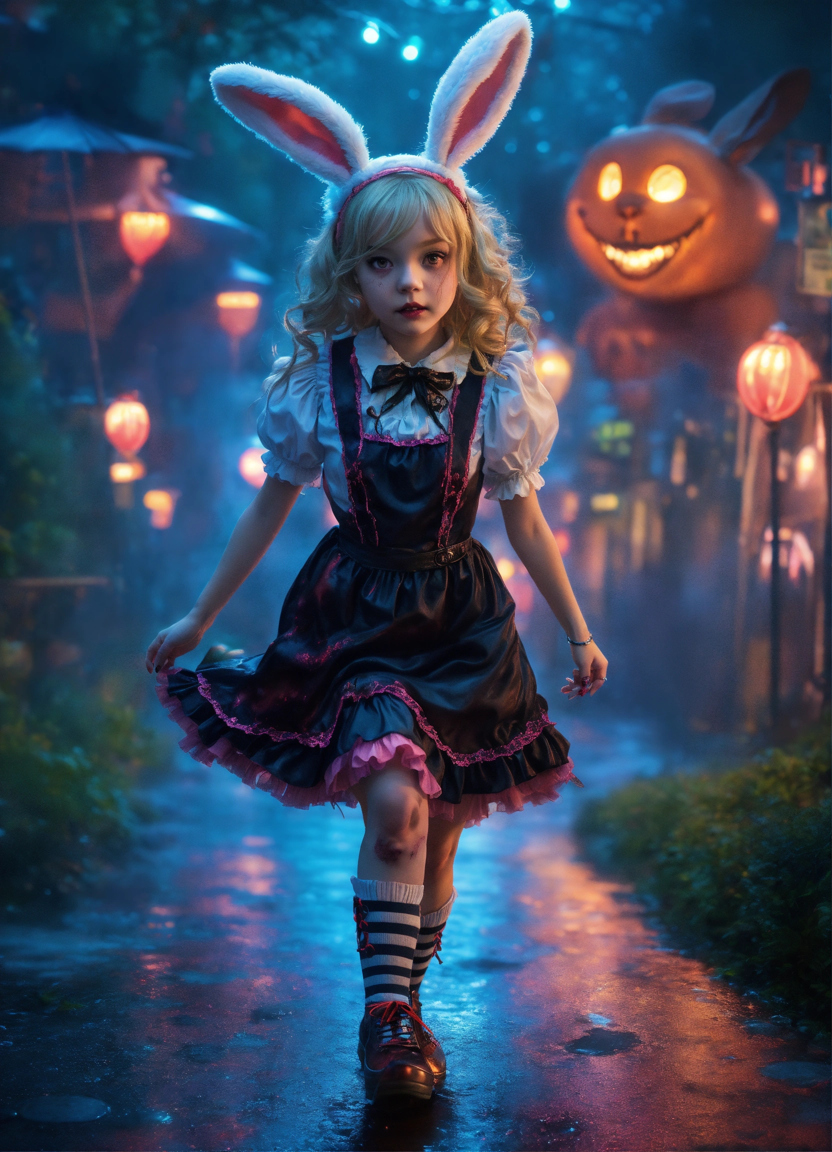 Lexica - Running creepy little zombie alice in wonderland whit bunny ...