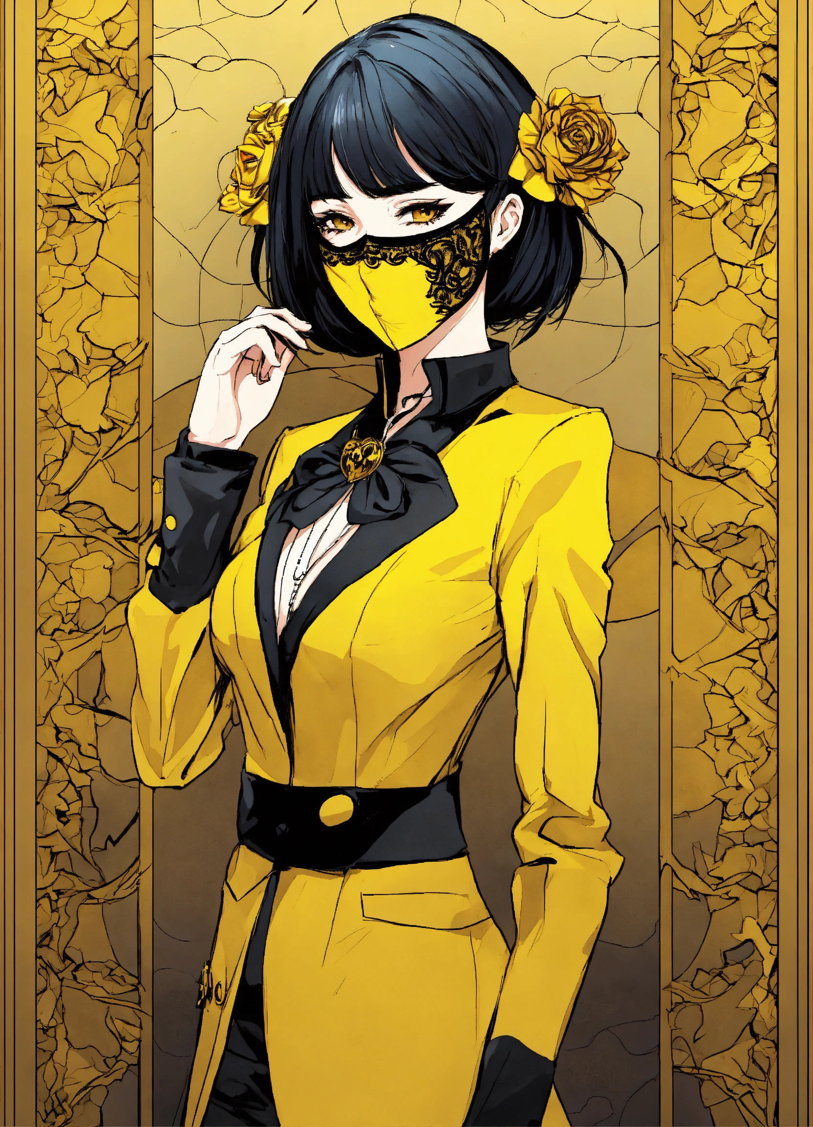 Lexica - Comic of a goth Female with masquerade mask, elegant yellow ...