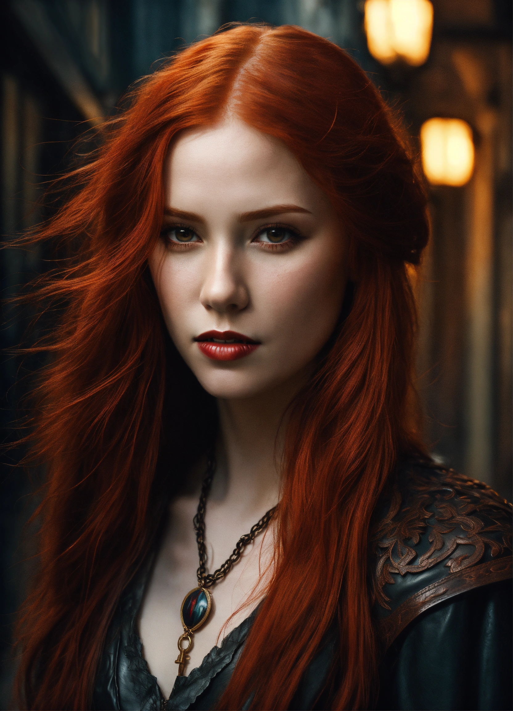 Lexica - A portrait of a beautiful redhead vampire, Symmetrical face ...