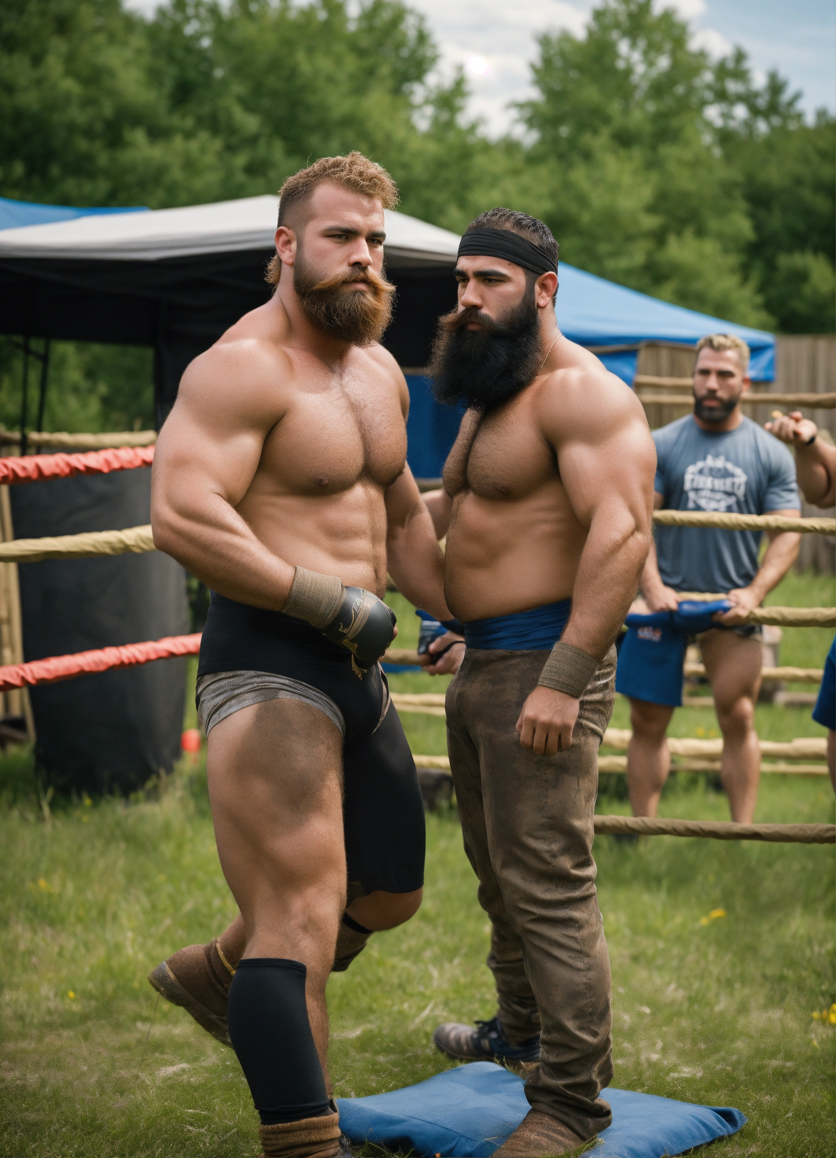 Lexica - Redneck backyard wrestling an ethnic bearded athletic men in 4k