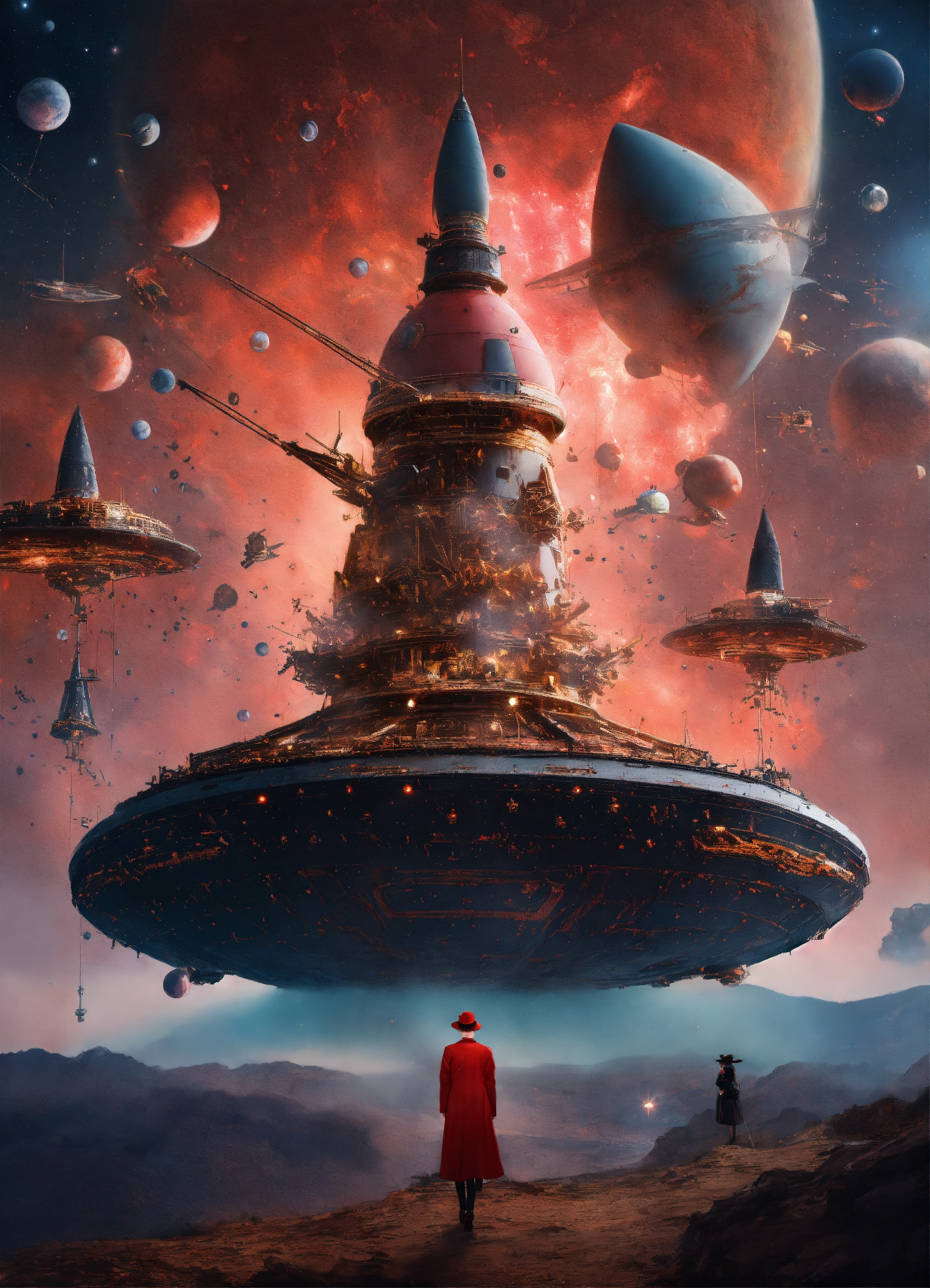 Lexica - Large landscape Photography, a large dark spaceship sailing in ...