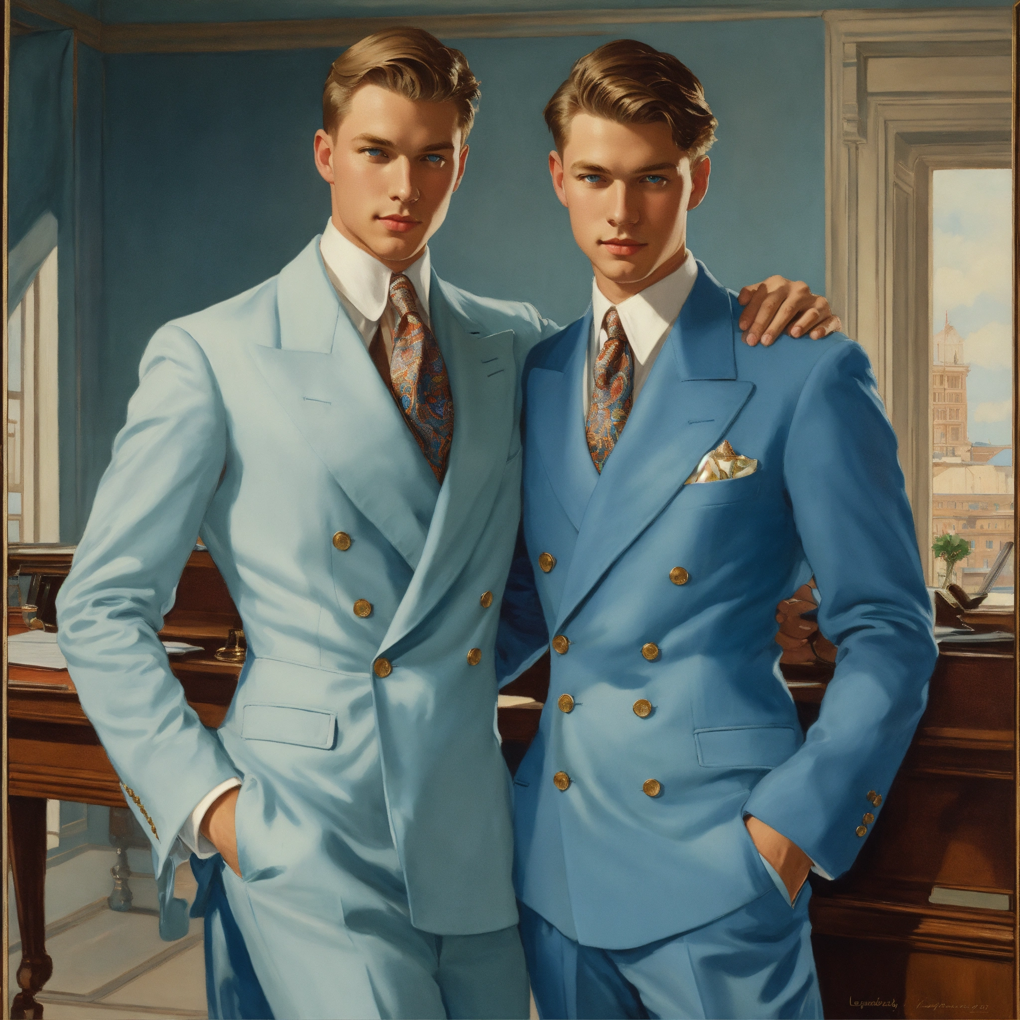 Lexica - Two young German gentlemen in pale blue double breasted suit ...