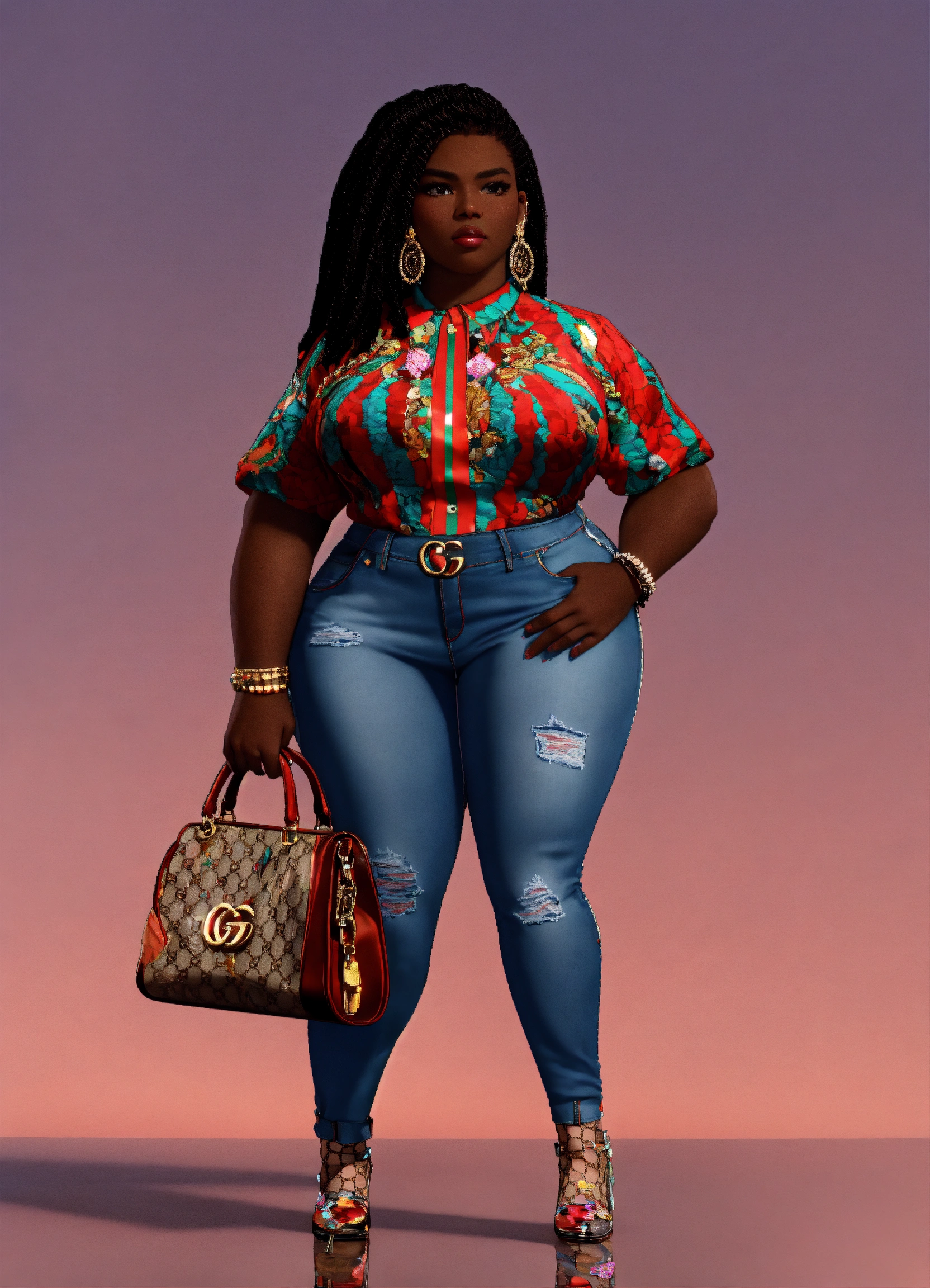 Lexica - Dark skin plus size, gucci shirt, jeans, gucci shoes, long ...