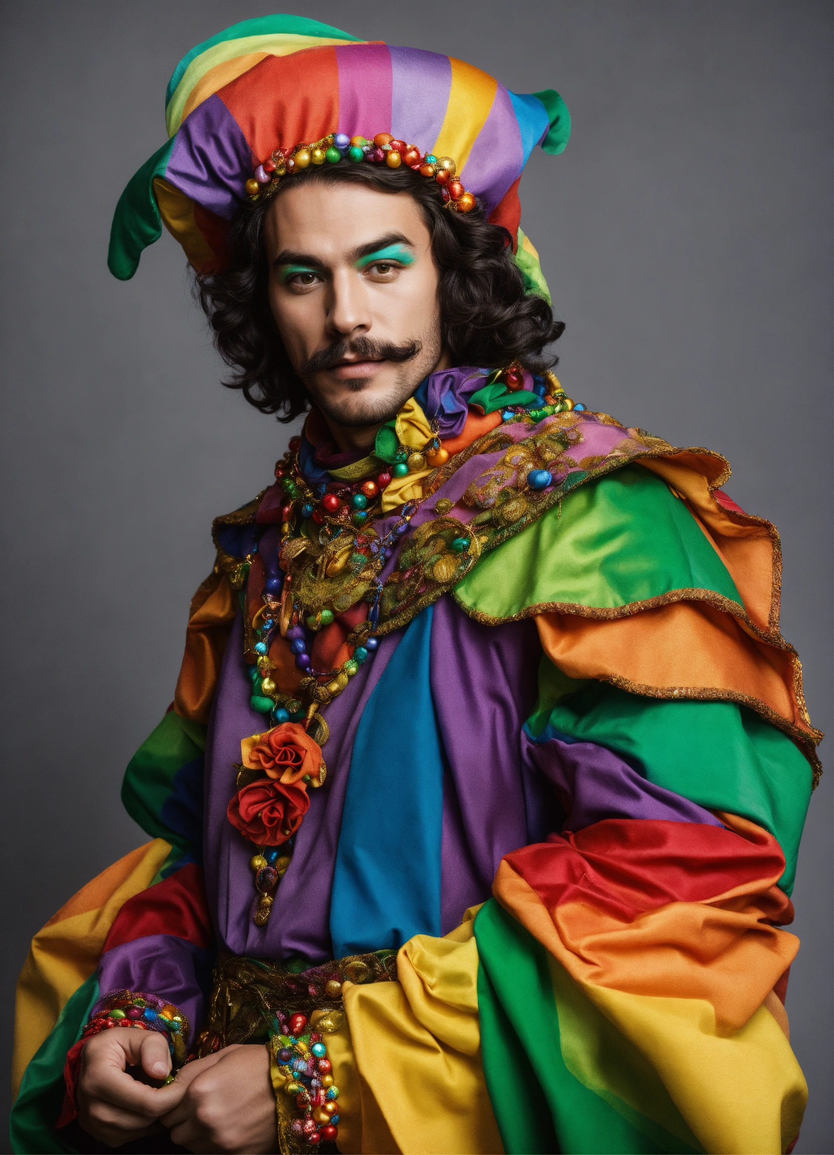 Lexica - Human male, court jester, rainbow cloths