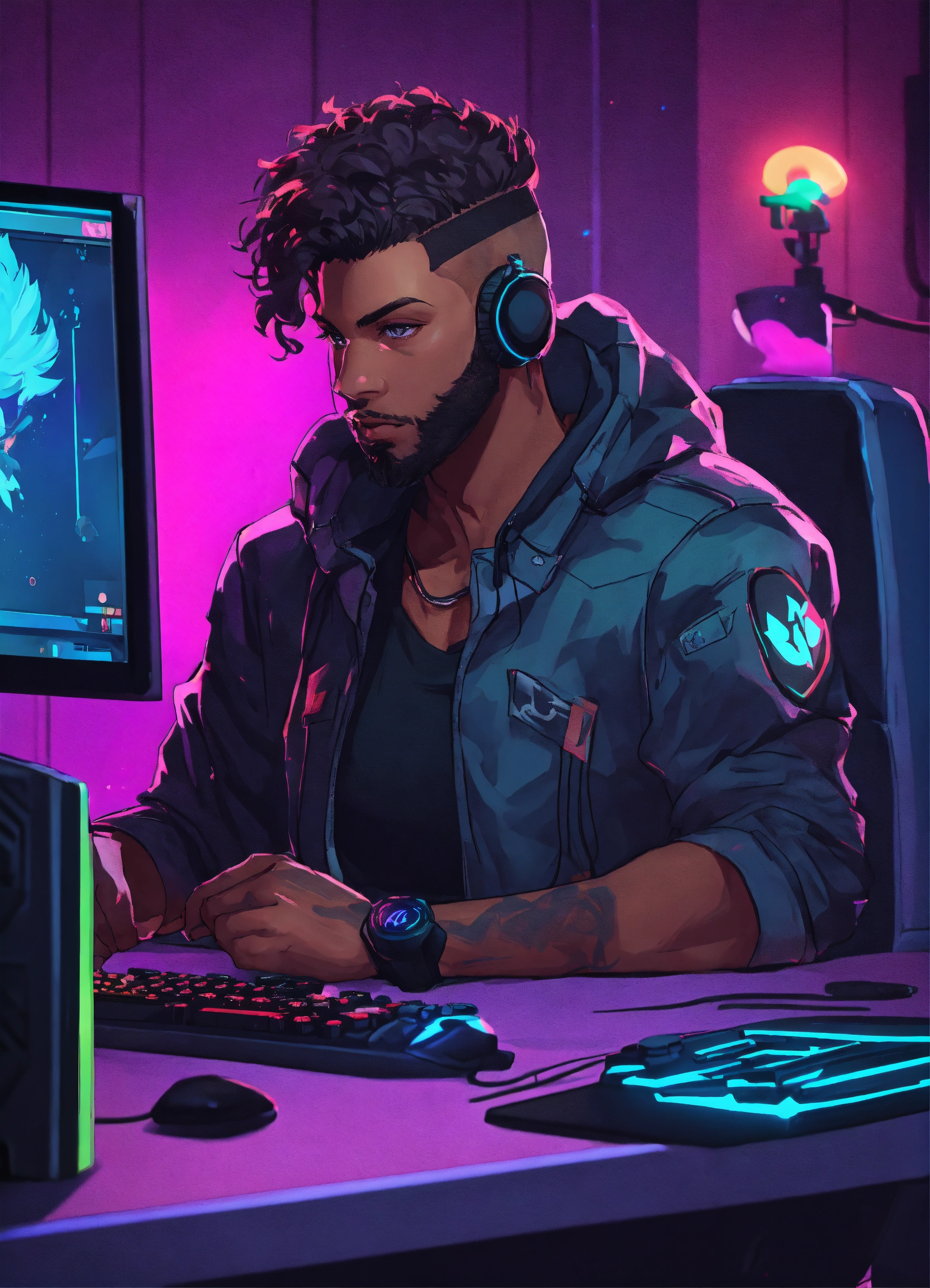 Lexica - Un jeune homme noir métisser avec des cheveux nattés, gamer ...