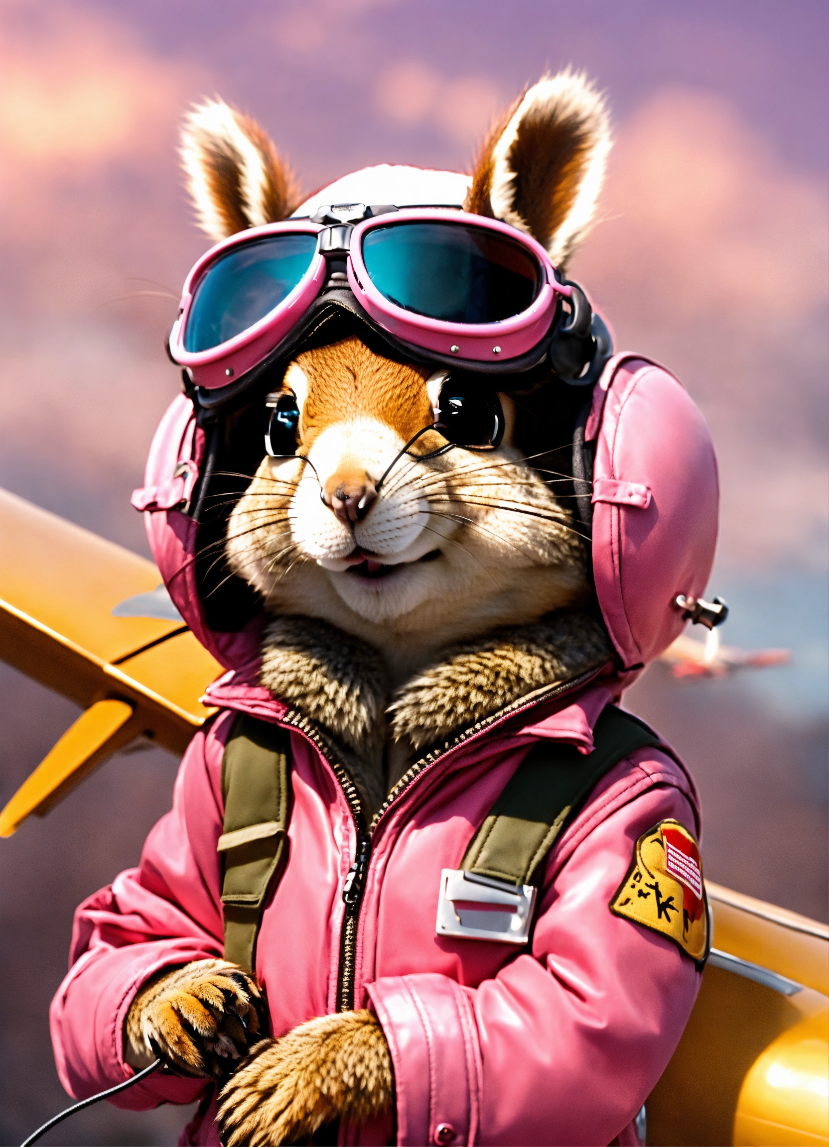 Lexica - A cute girl squirrel pilot wearing a pink aviator jacket and ...