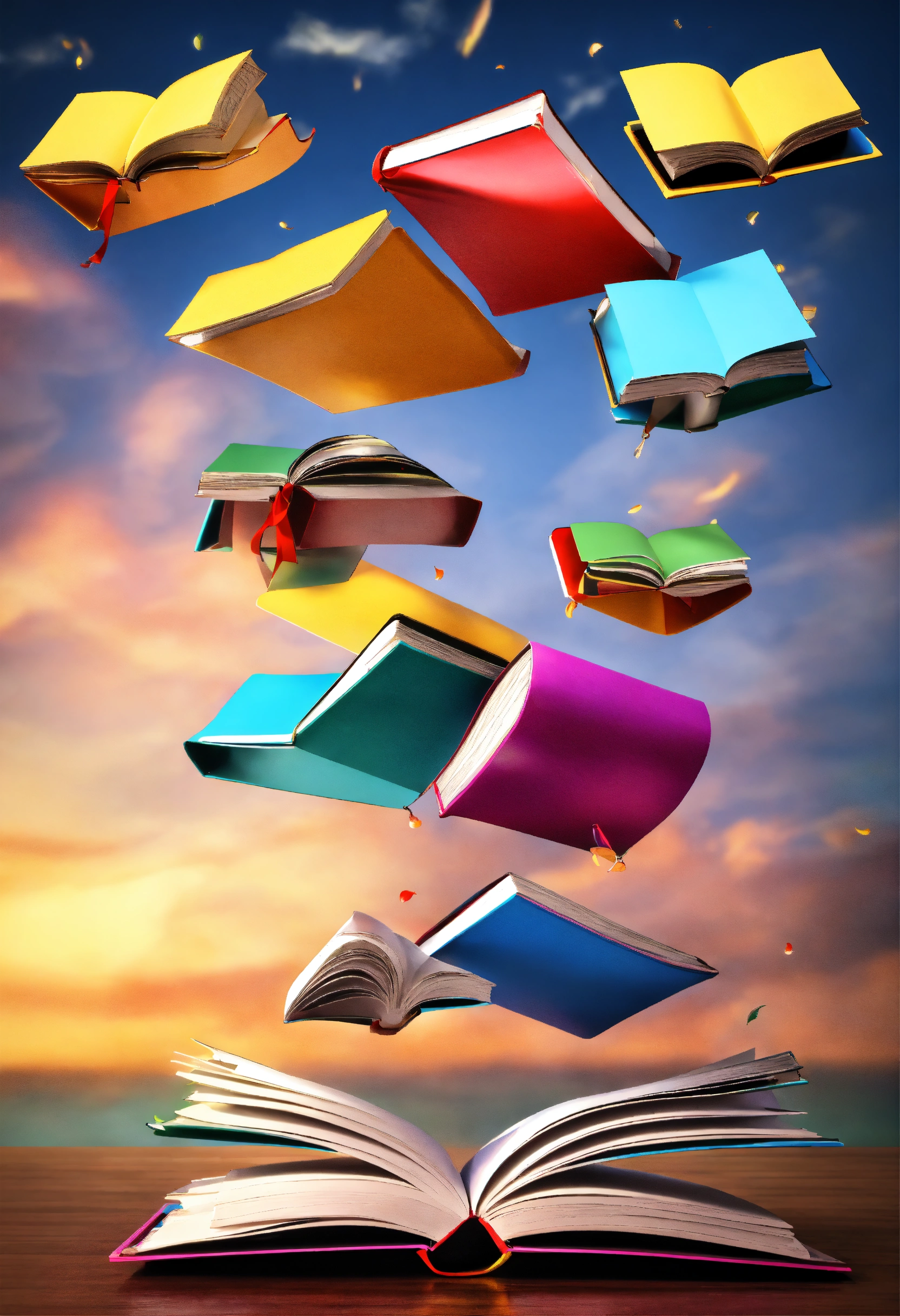 Lexica - 3 Colorful books flying in the air. Very colorful realistic 3D ...