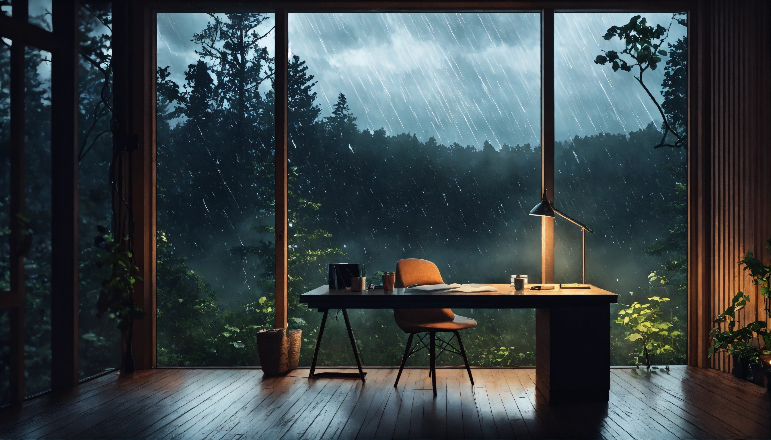 Lexica - Beautiful cozy desk with floor to ceiling glass windows ...