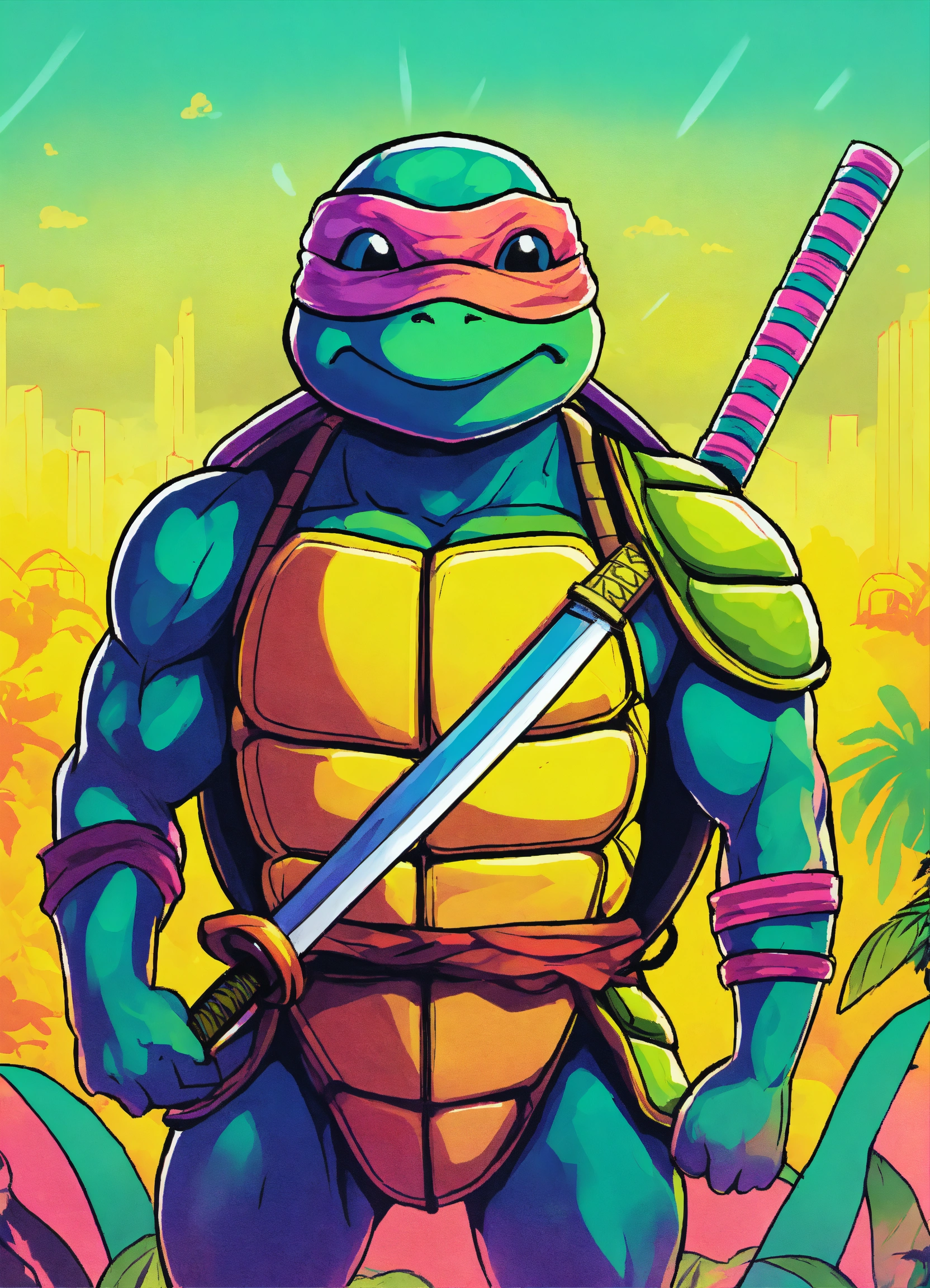 Lexica - A smiley ninja turtle with two katana in the hands and a ...