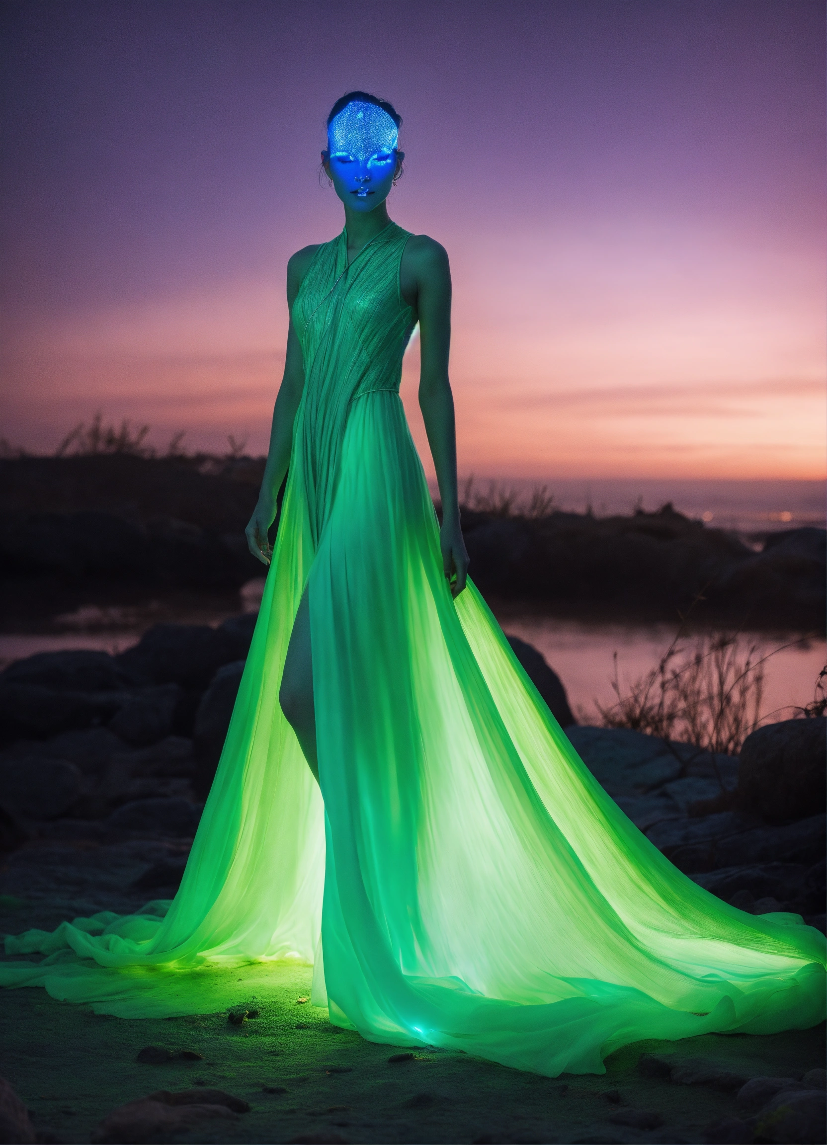 Lexica - Create an image of an Amarisian 7ft tall, slender, iridescent ...