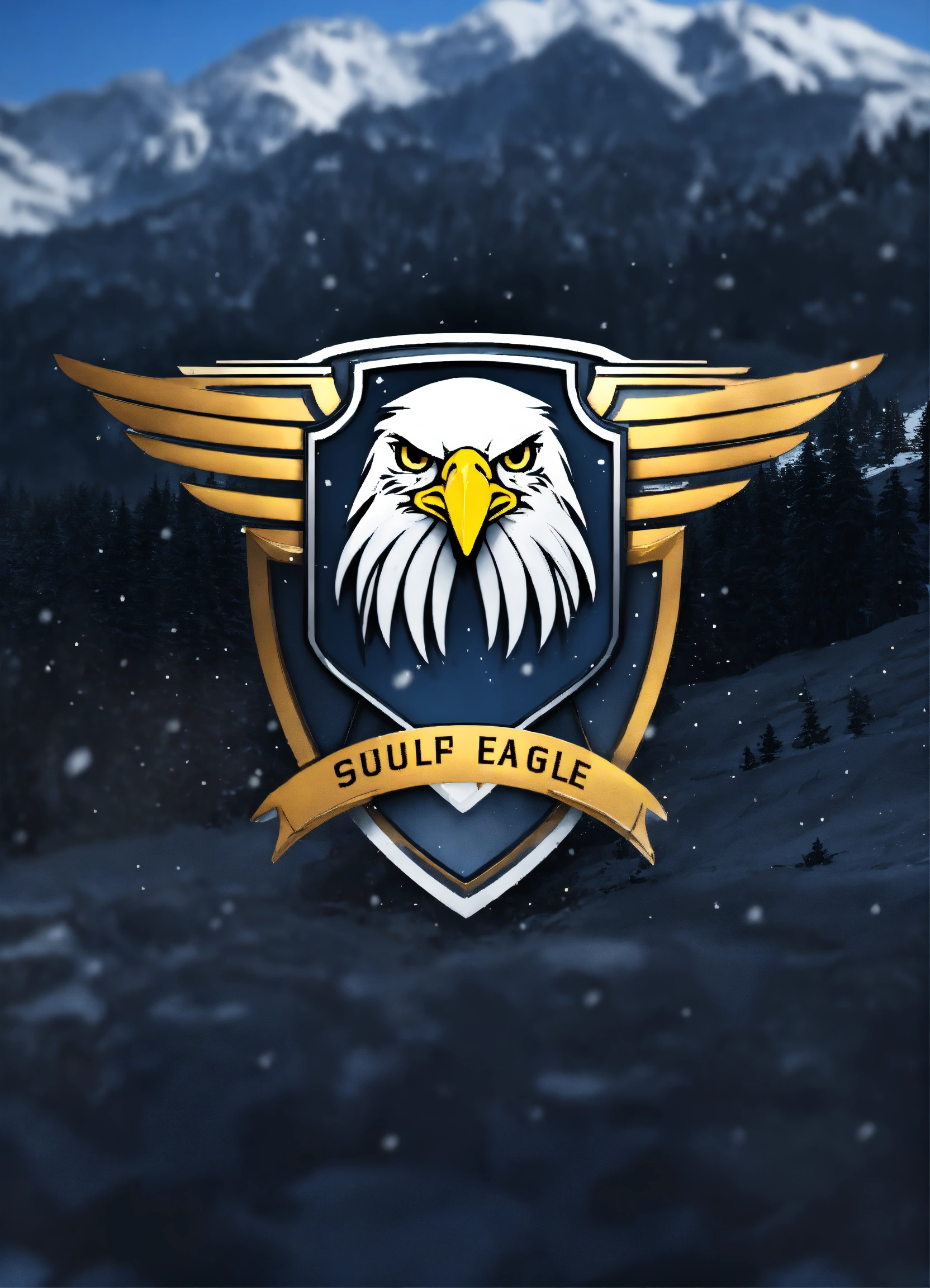 Lexica - Eagle logo, snow style, futuristic logo, shield with captions