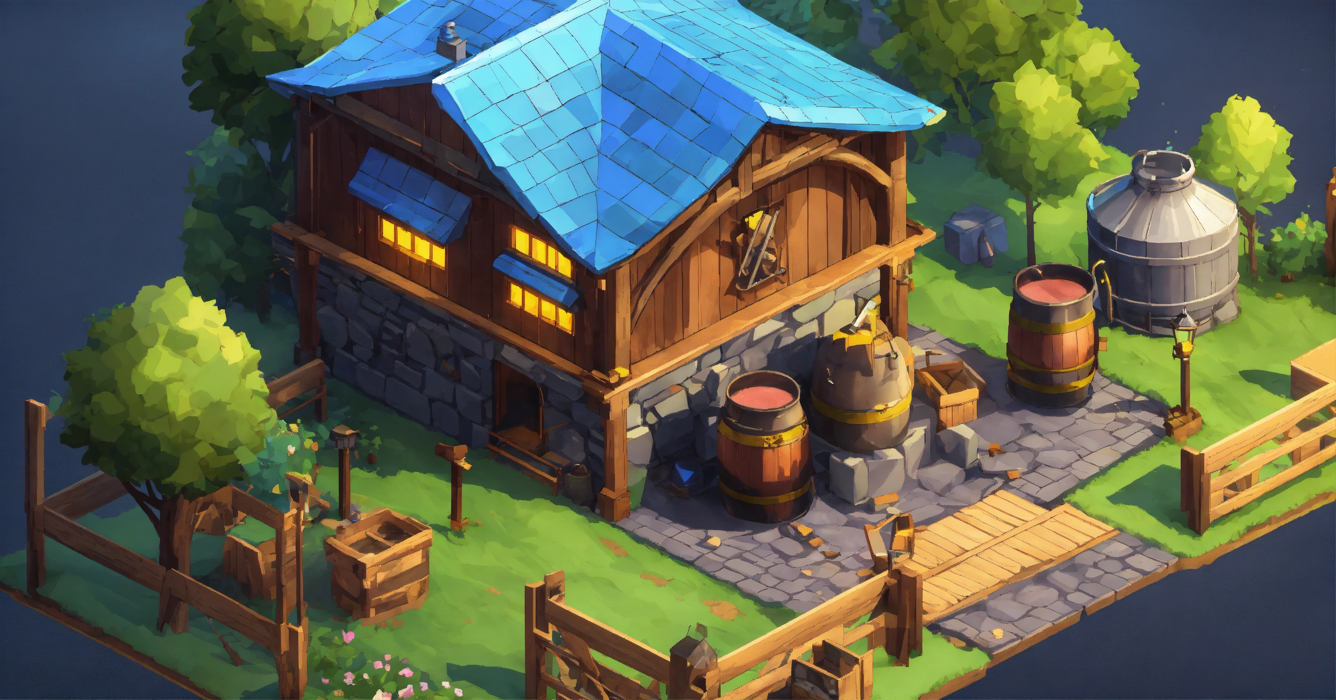Lexica - Game art, blacksmith forge, isometric, full view, outside view ...