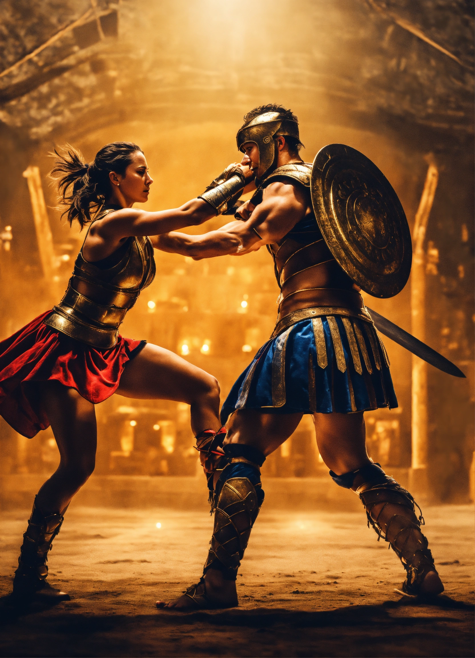 Lexica - Athletic female gladiator defeating male gladiator by holding ...