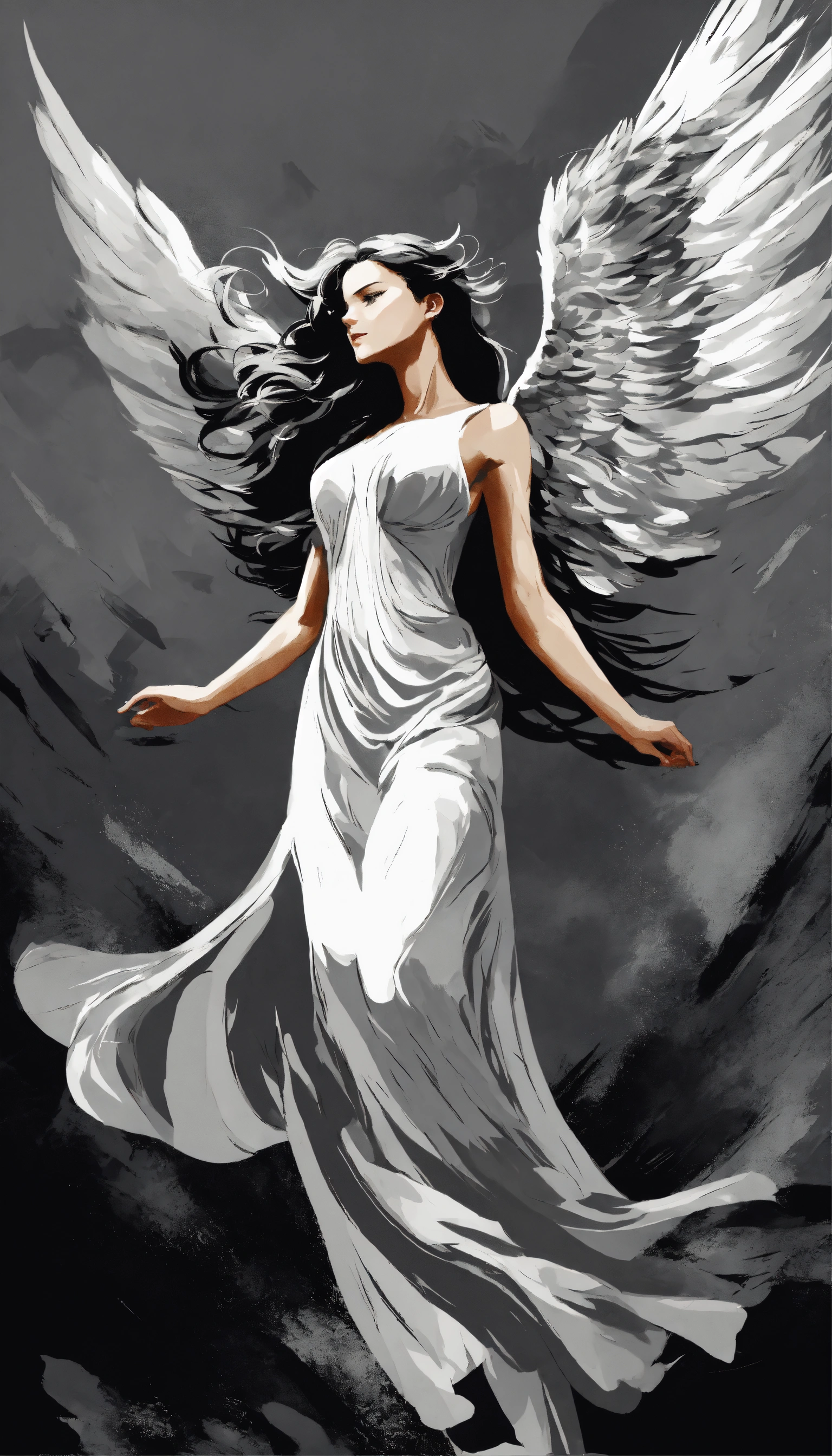 Lexica - Angel in flight dynamic pose, simple stile, texture painting ...