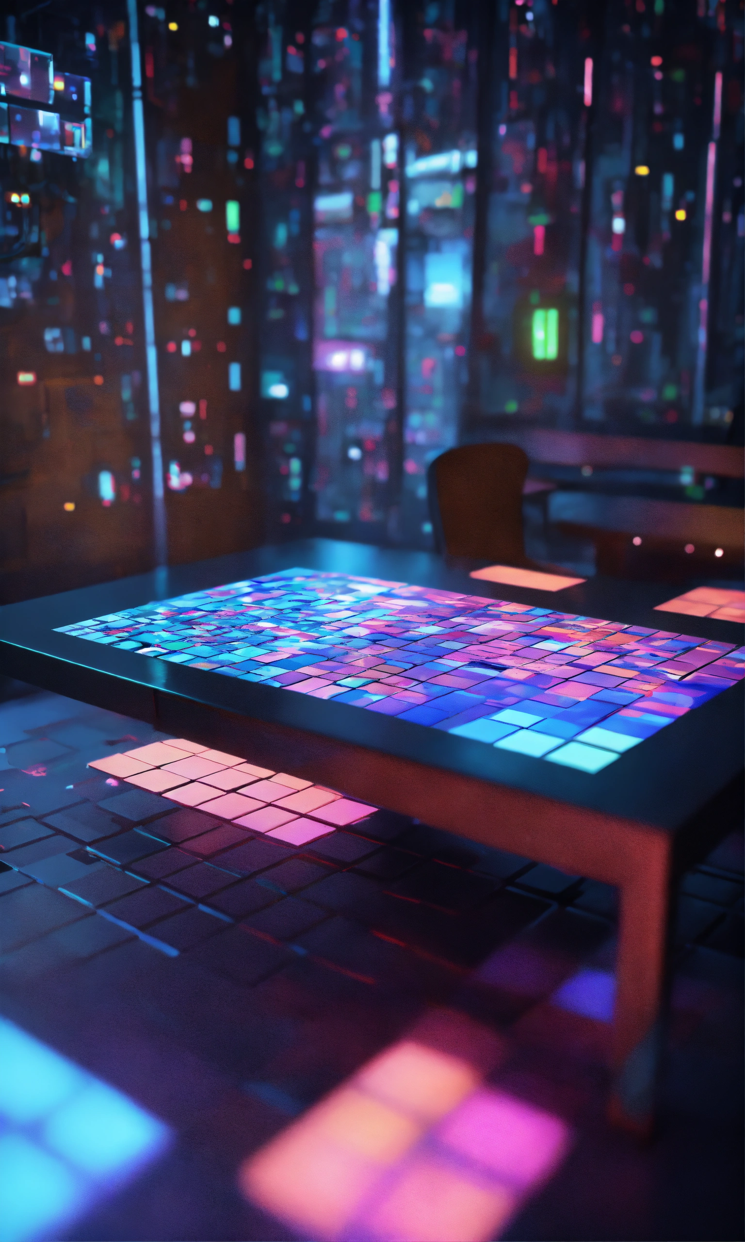 Lexica - Hologram of pixel squares above the table, cyberpunk style ...